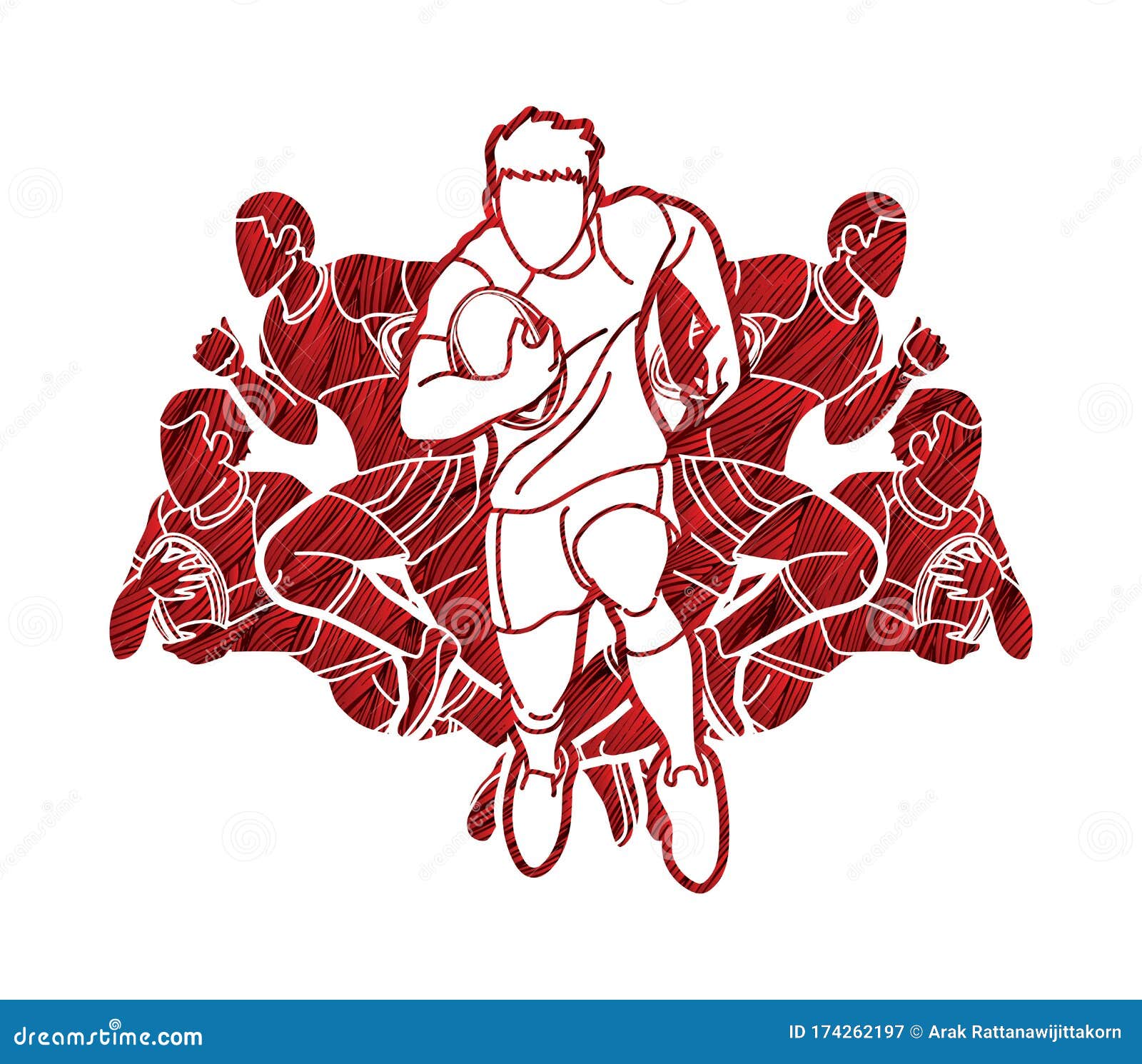 Group of Rugby Players Action Cartoon Sport Graphic Stock Vector ...