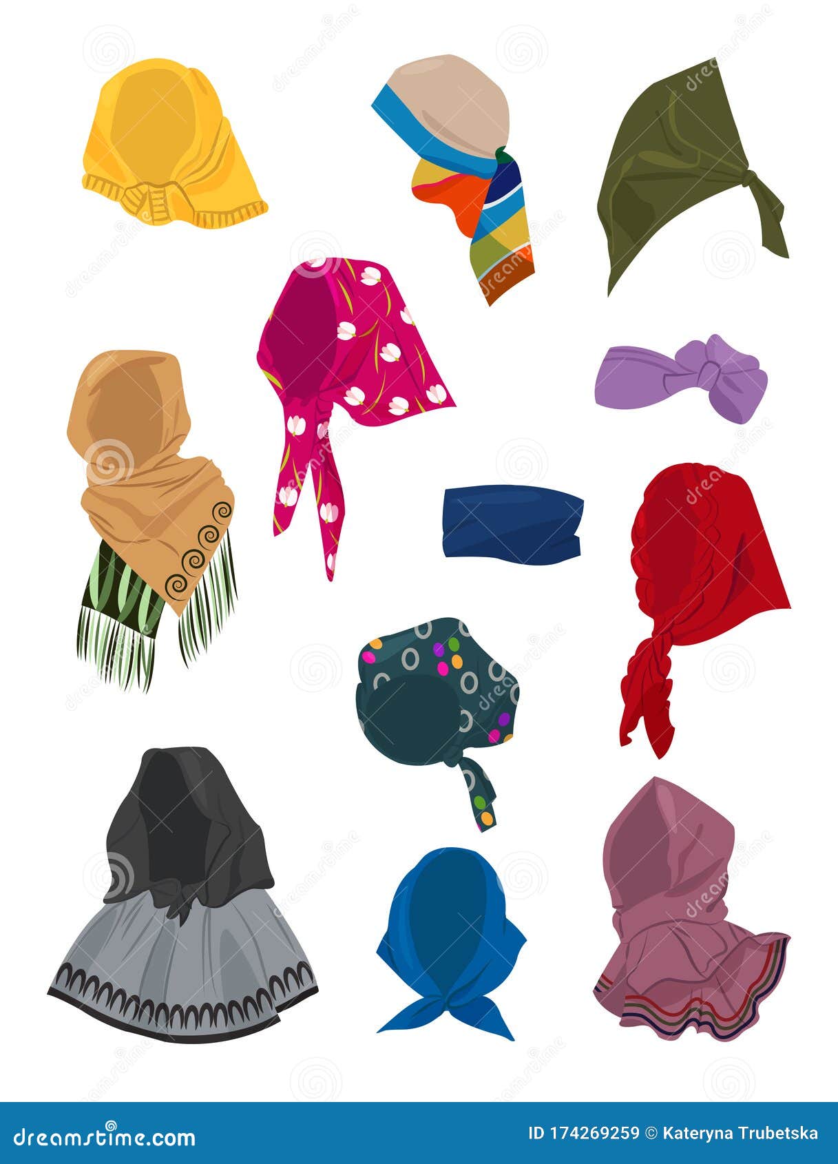 Set of different kerchiefs stock vector. Illustration of decoration ...