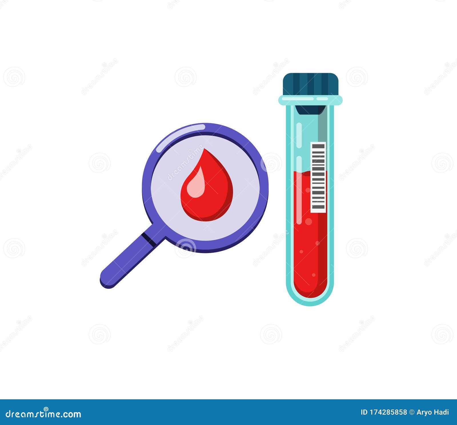 Magnifying Glass with Blood Test Tube, Medical Exam in Blood Sample ...