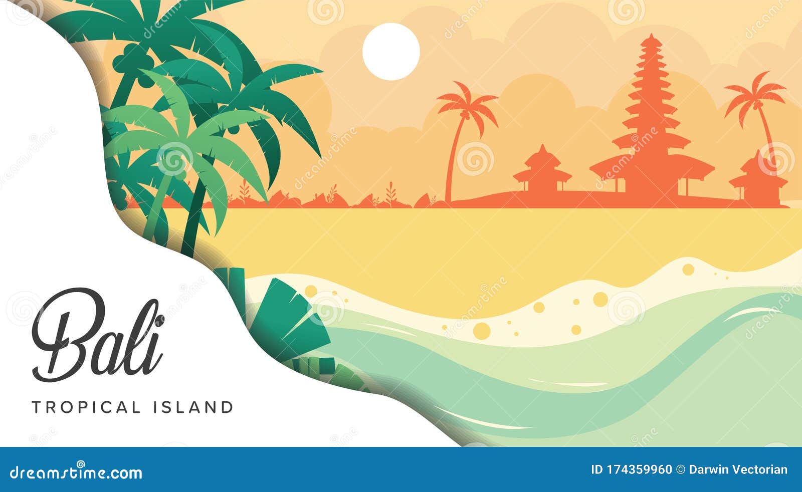 Bali Beach Tropical Island In Indonesia With Bali Temple Silhouette ...