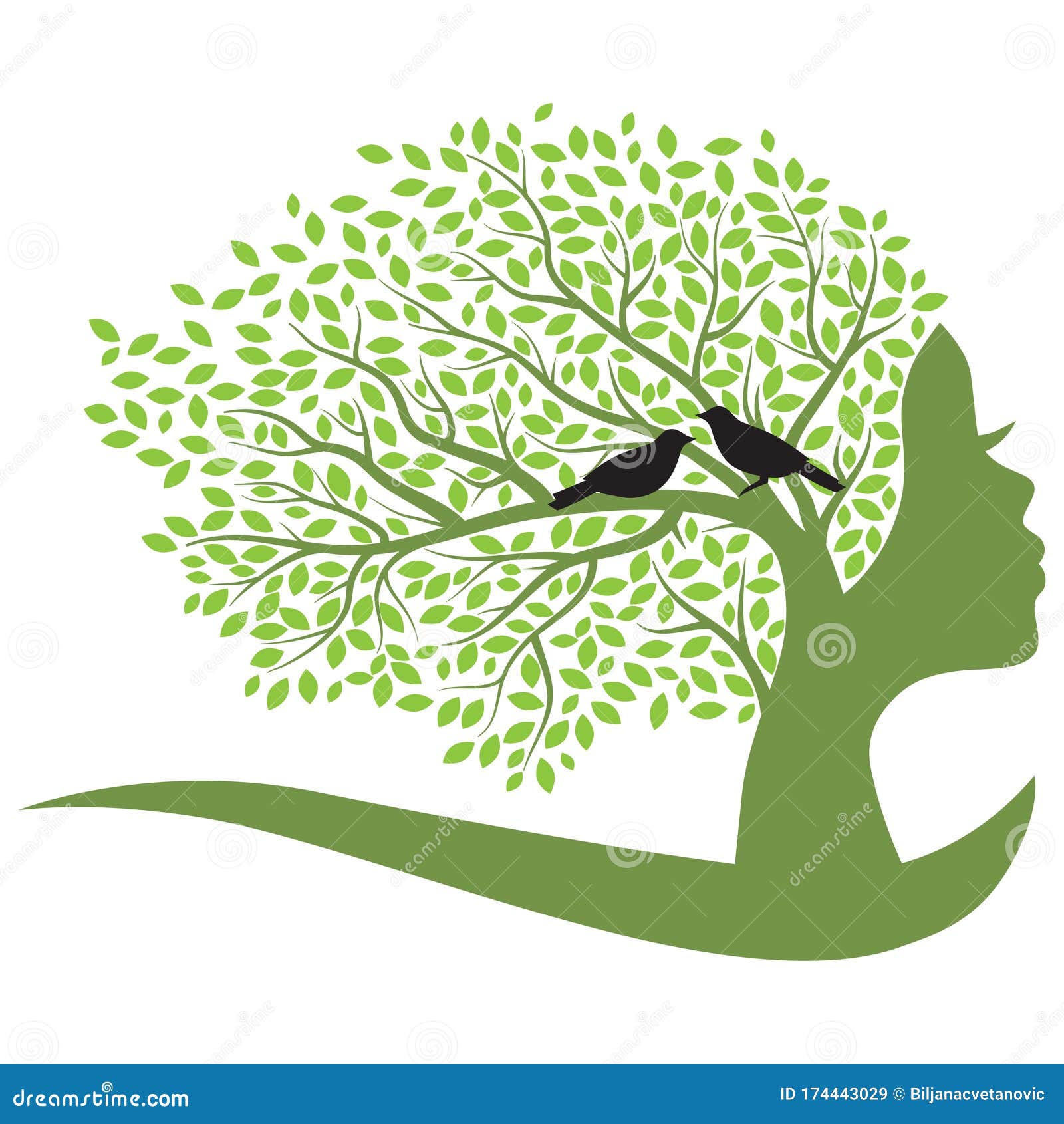 Green Tree with Female Face Stock Vector - Illustration of element ...