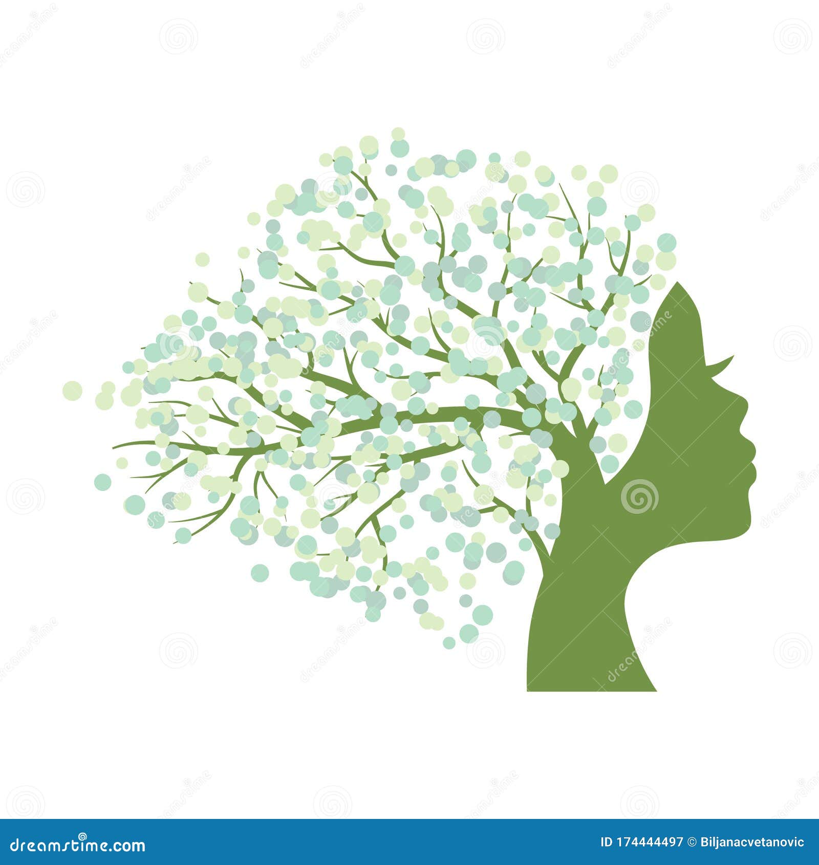 Green Tree with Female Face Stock Vector - Illustration of healing ...
