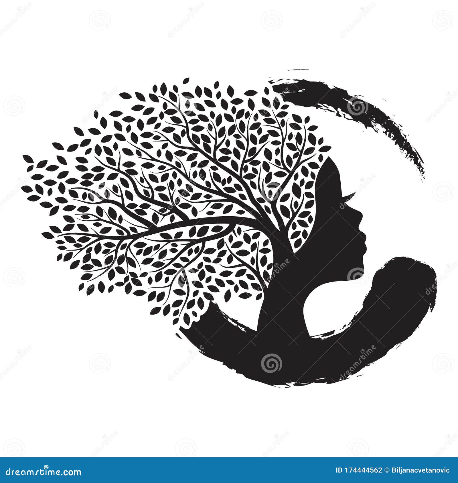 Tree with Female Face As a Part of Zen Symbol Stock Vector ...