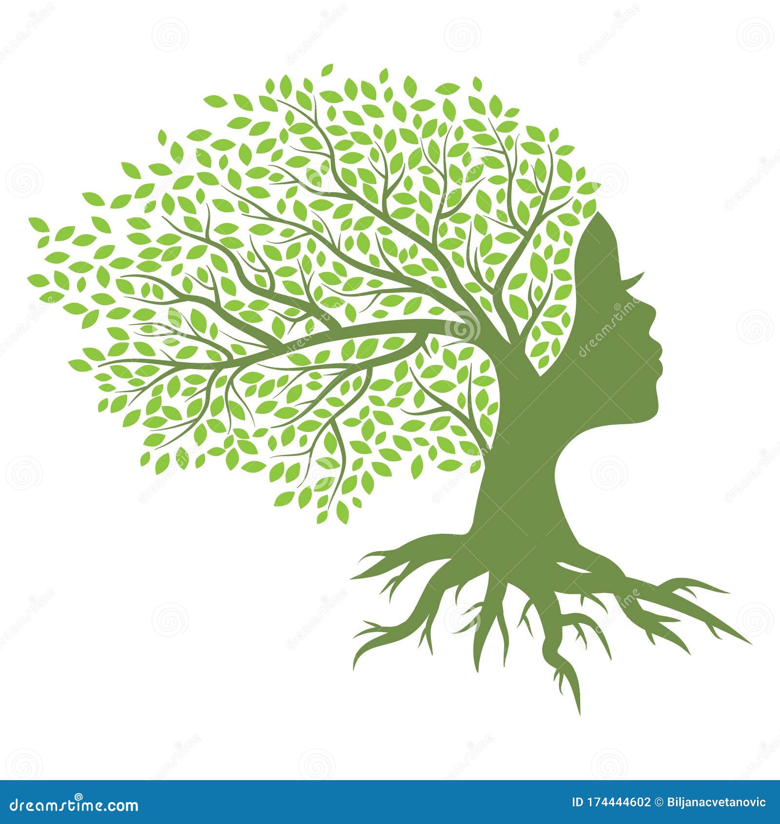 Green Tree with Female Face Stock Vector - Illustration of design, girl ...