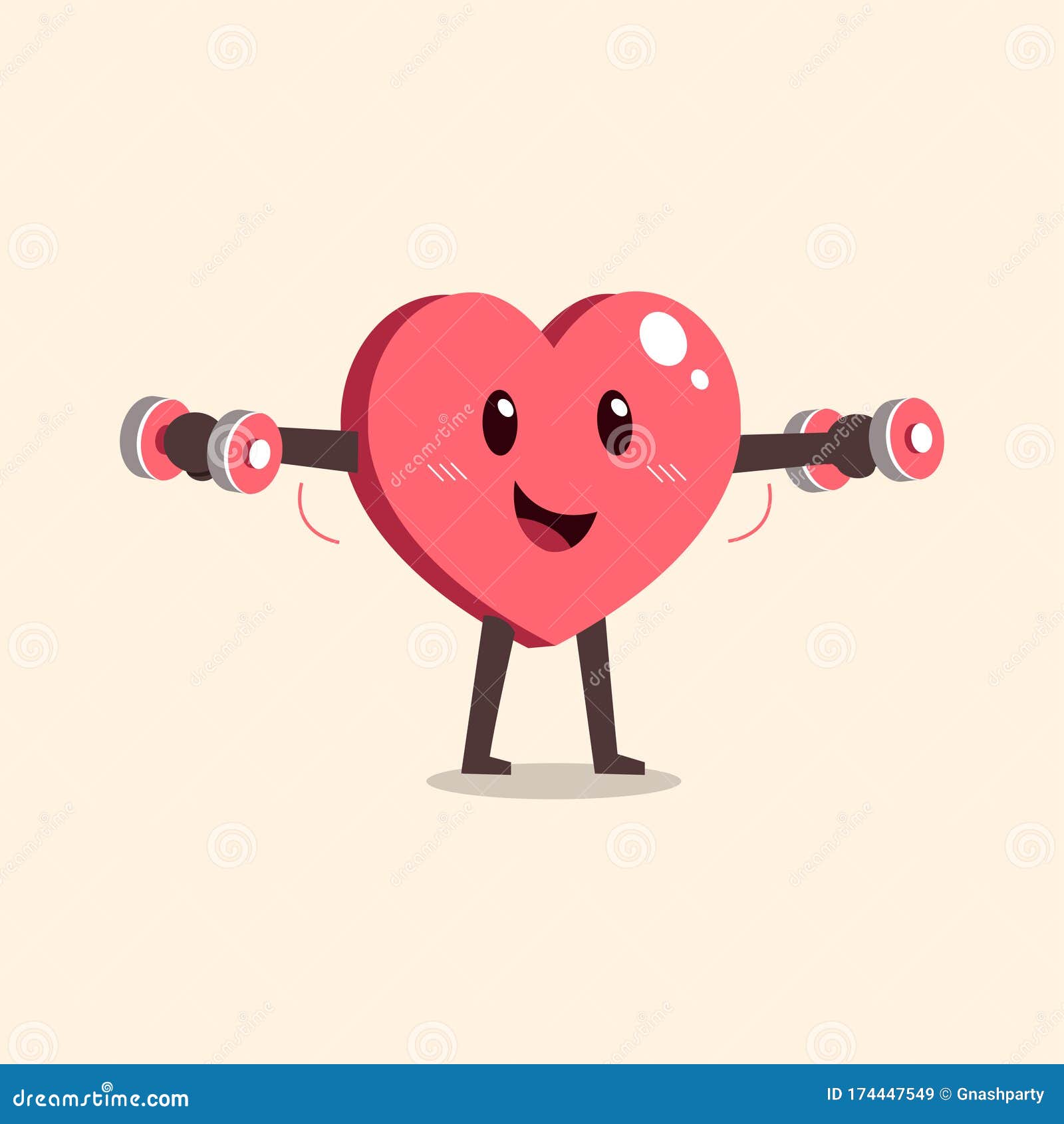 Cartoon Heart Character Doing Dumbbell Lateral Raise Exercise Training ...