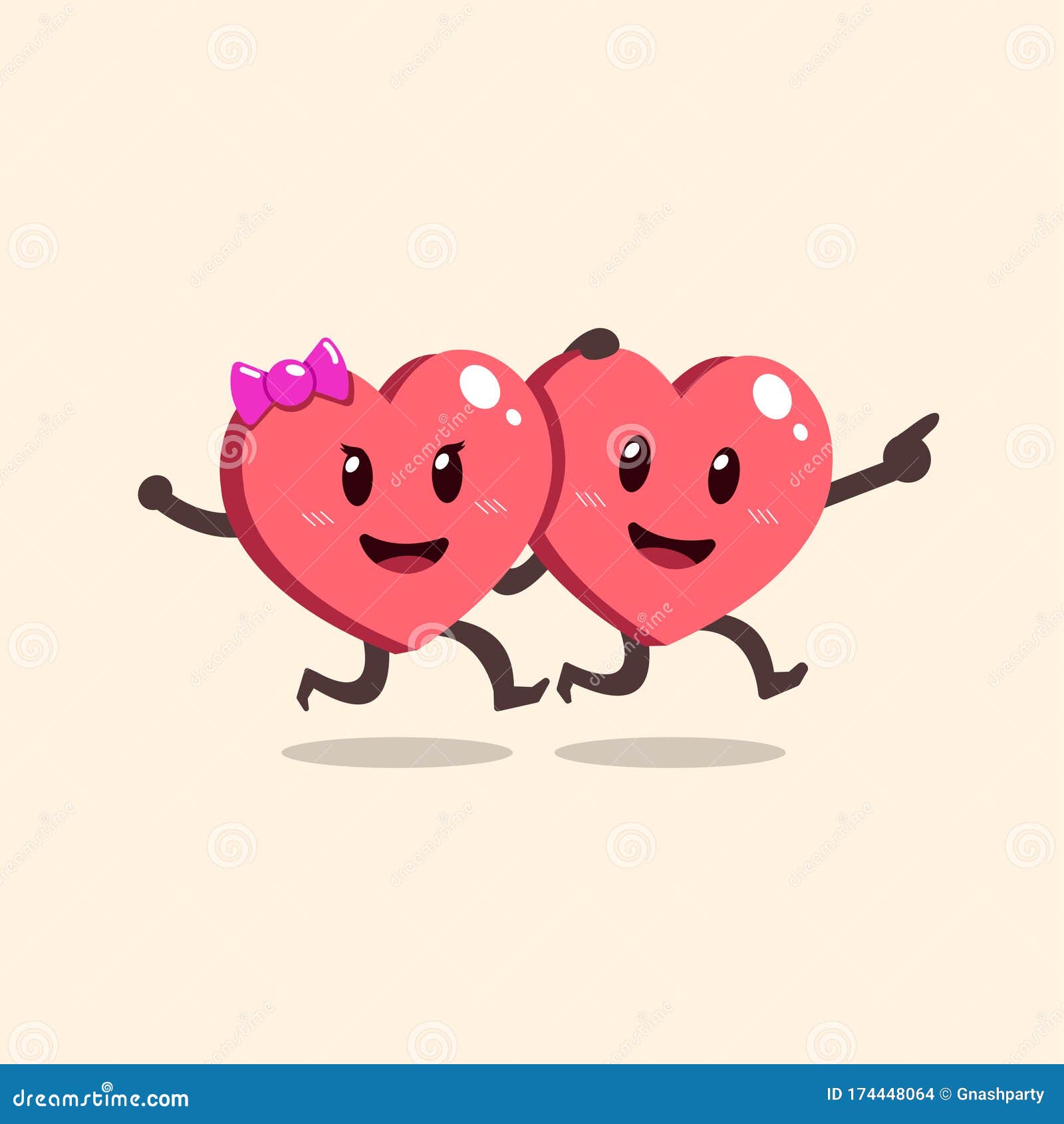 Vector Cartoon Cute Couple Heart Character Running Stock Vector ...