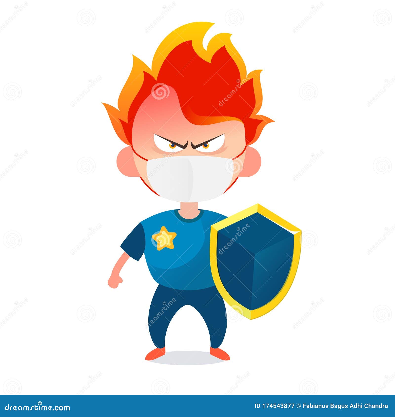 Male Character Wears Face Mask and Holds Shield To Protect from Virus ...