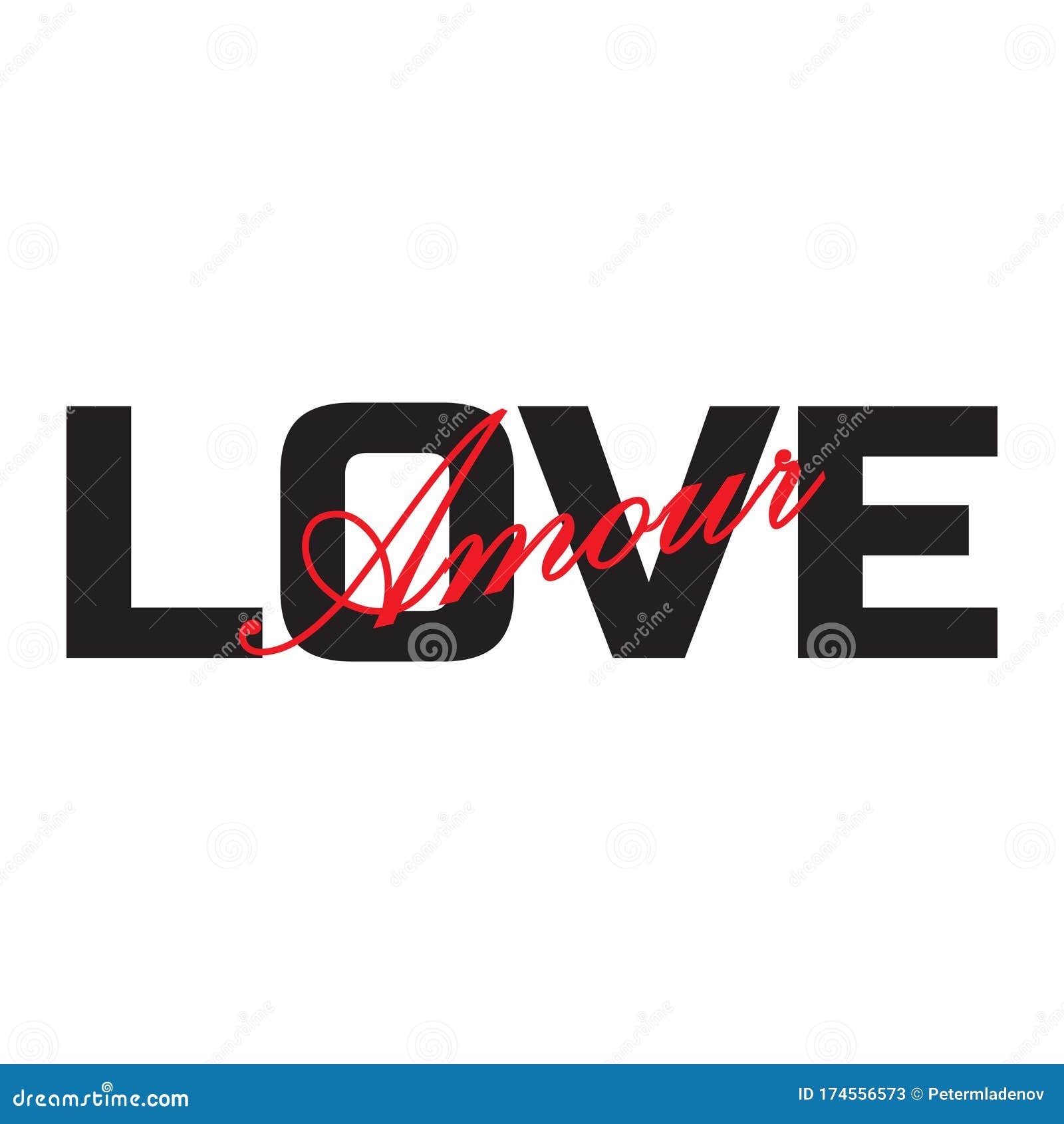 Mon Amour Vector Calligraphy Text With Romantic Heart Decor, In Four ...