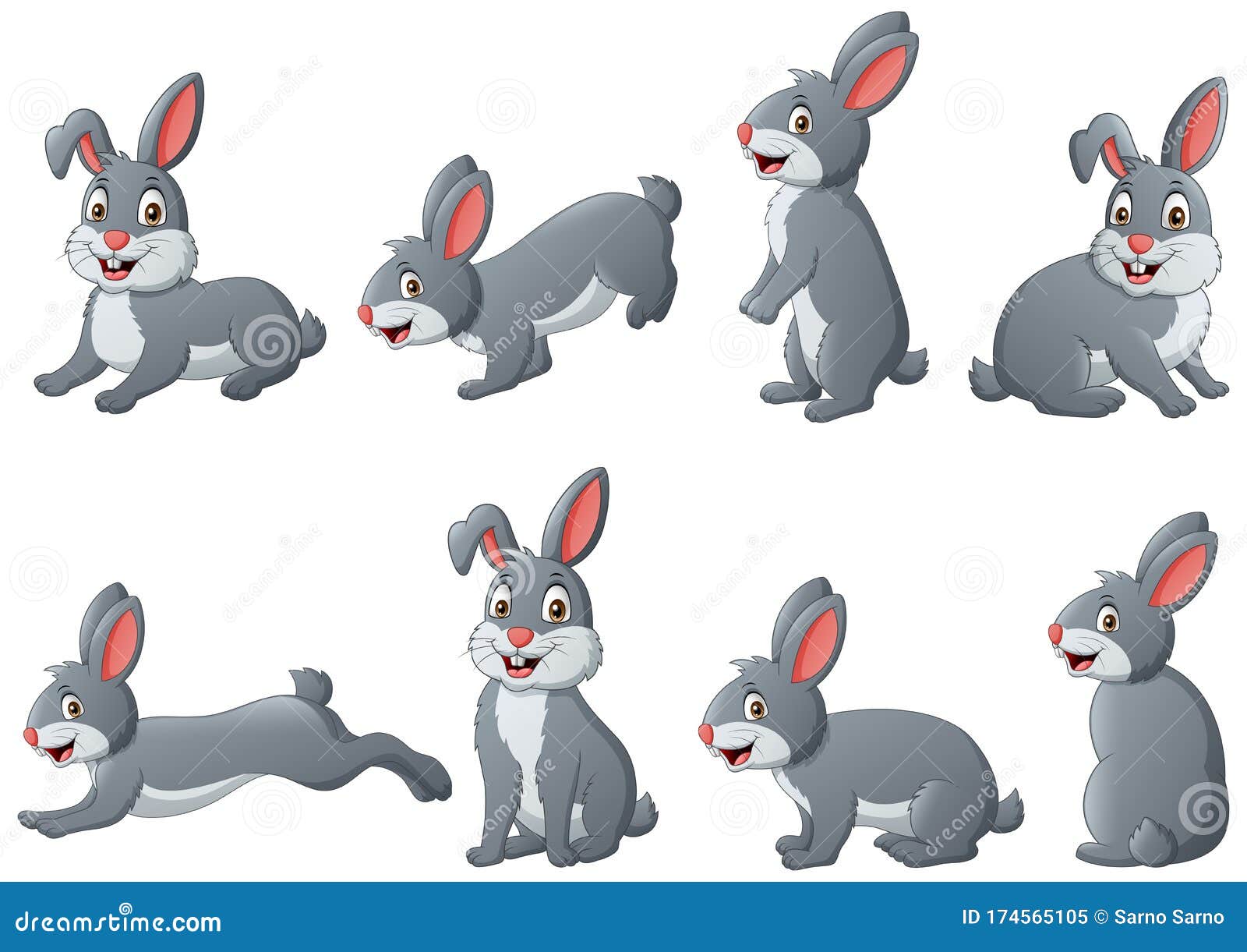 Set of Funny Rabbit Cartoon Stock Vector - Illustration of nature ...