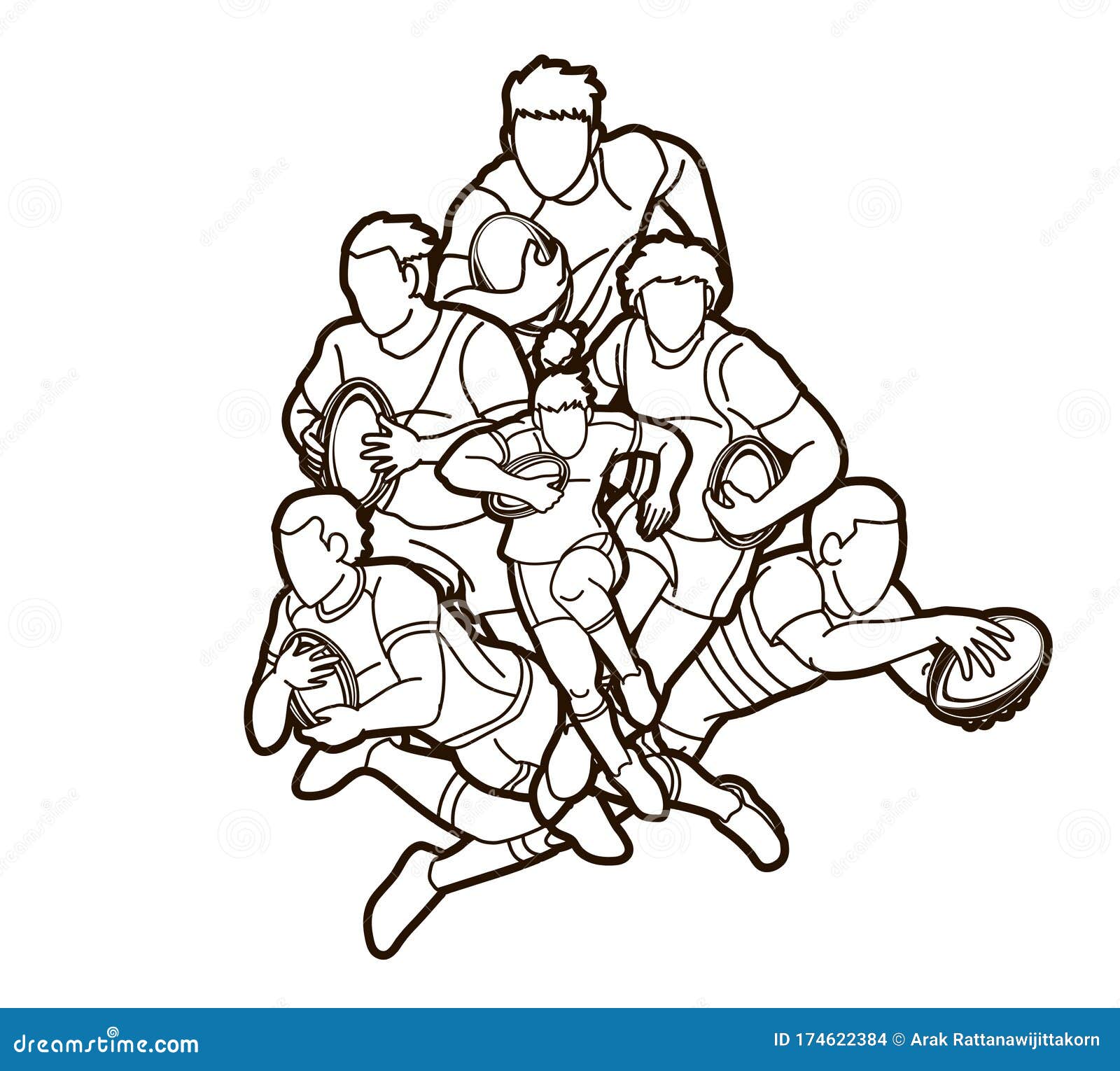 Group of Rugby Players Action Cartoon Sport Graphic Stock Vector ...