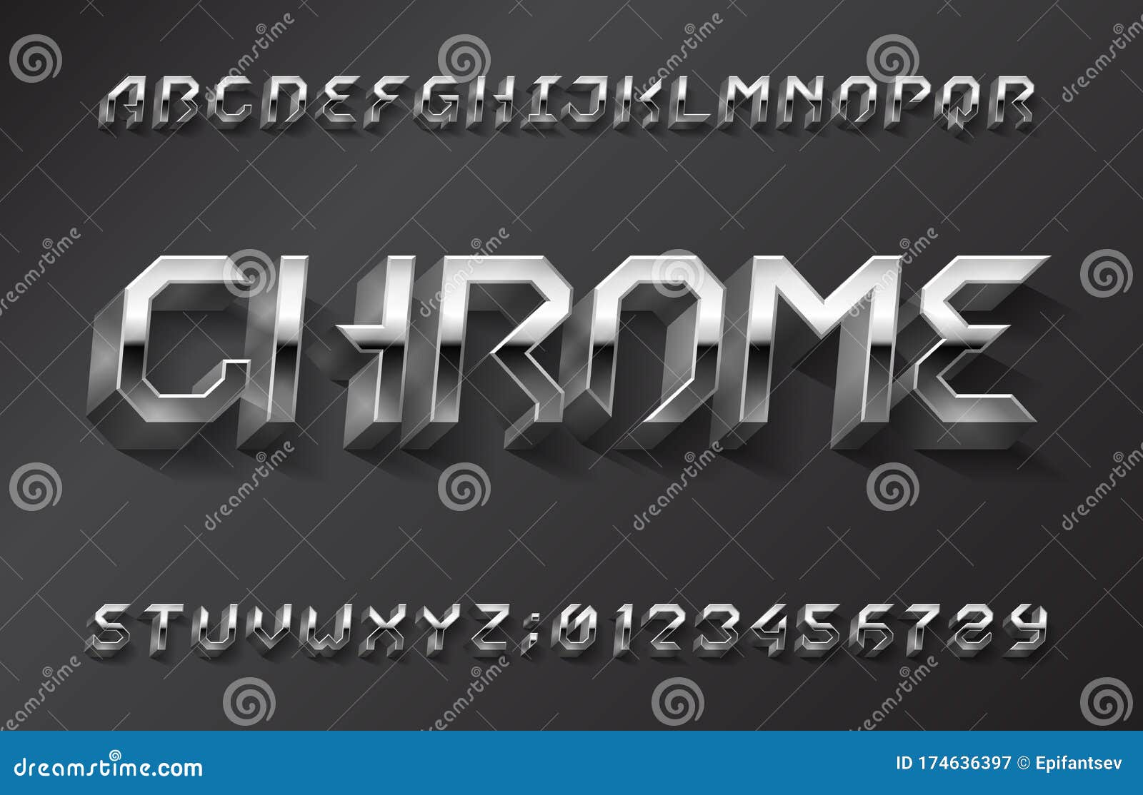 Chrome Alphabet Font. 3D Futuristic Metallic Letters and Numbers with ...