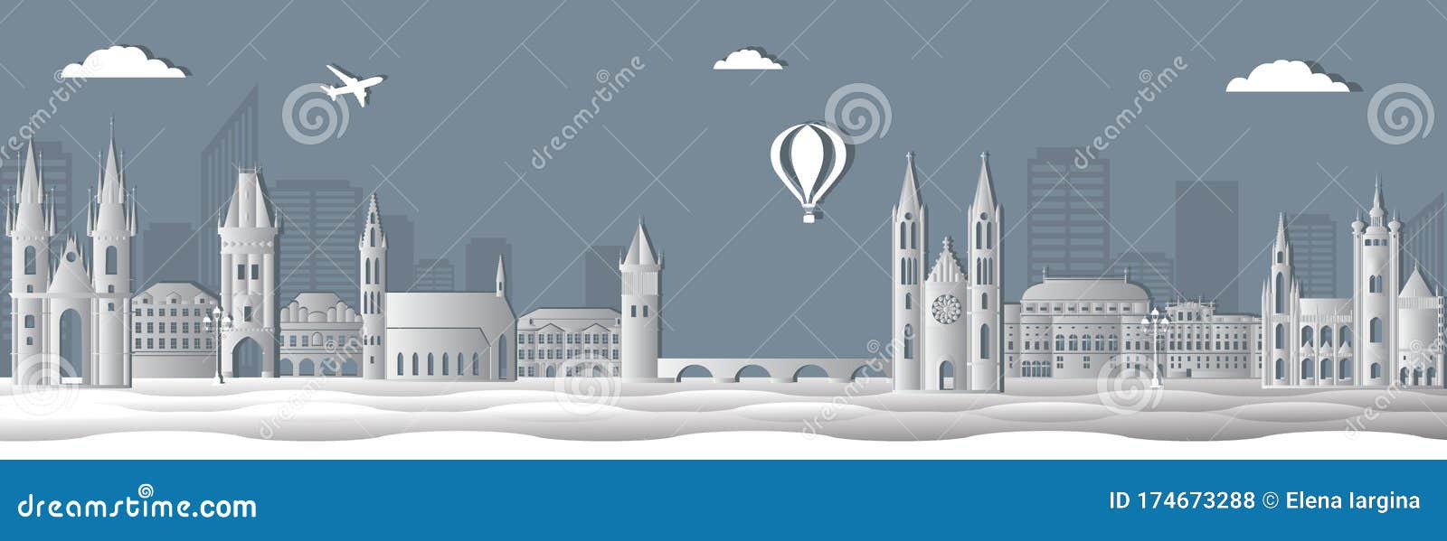 Panorama of Prague Paper Cut Style Vector Illustration. Cartoon Prague ...