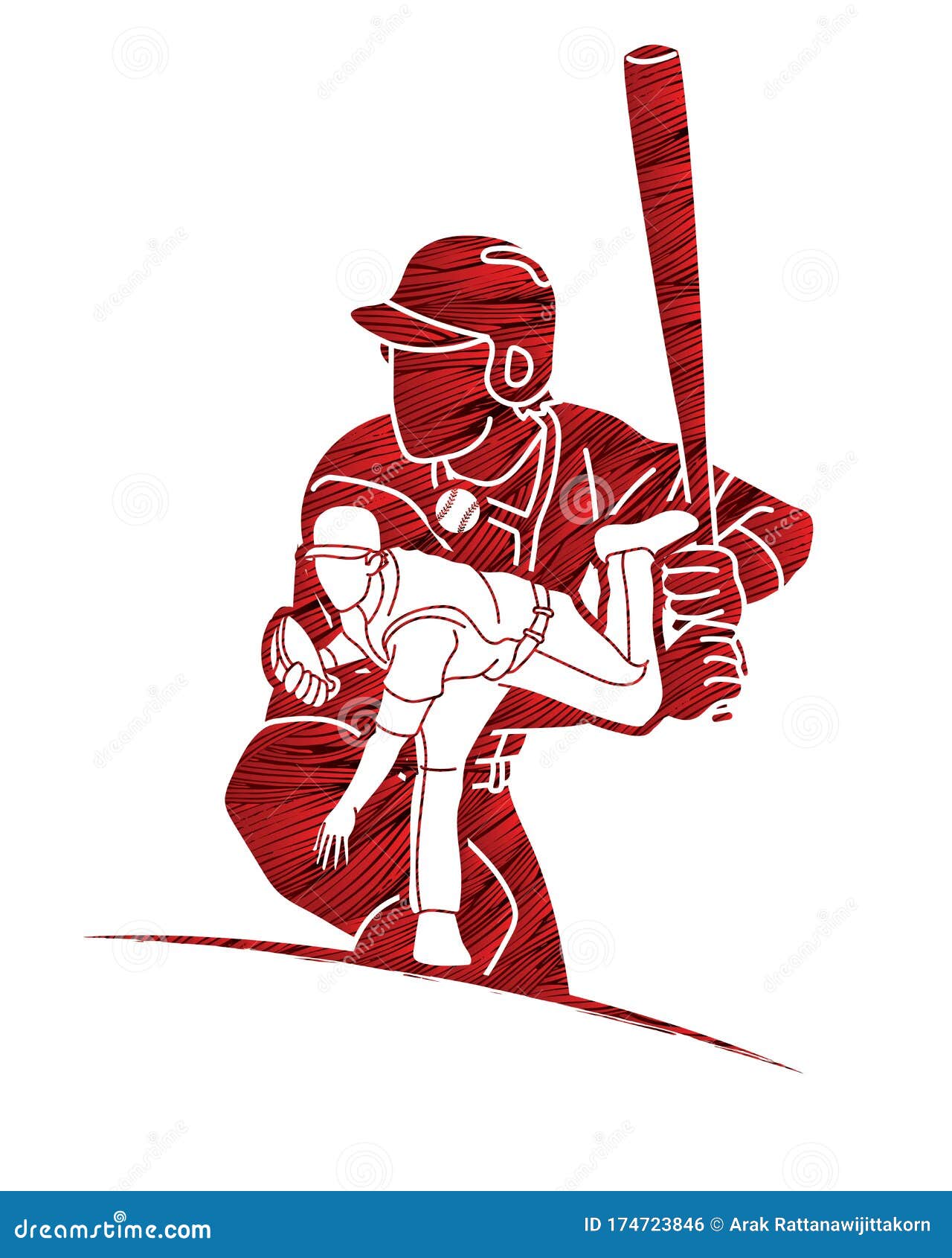 Group of Baseball Players Action Cartoon Sport Graphic Stock Vector ...
