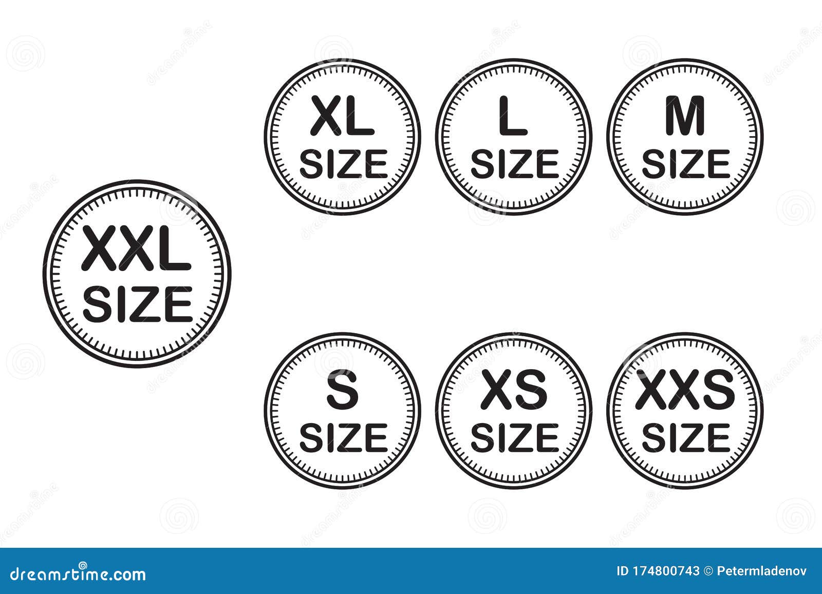 Size Clothing Stickers or Labels Set, Xxl, Xl, L, M, S, Xs, Xxs ...