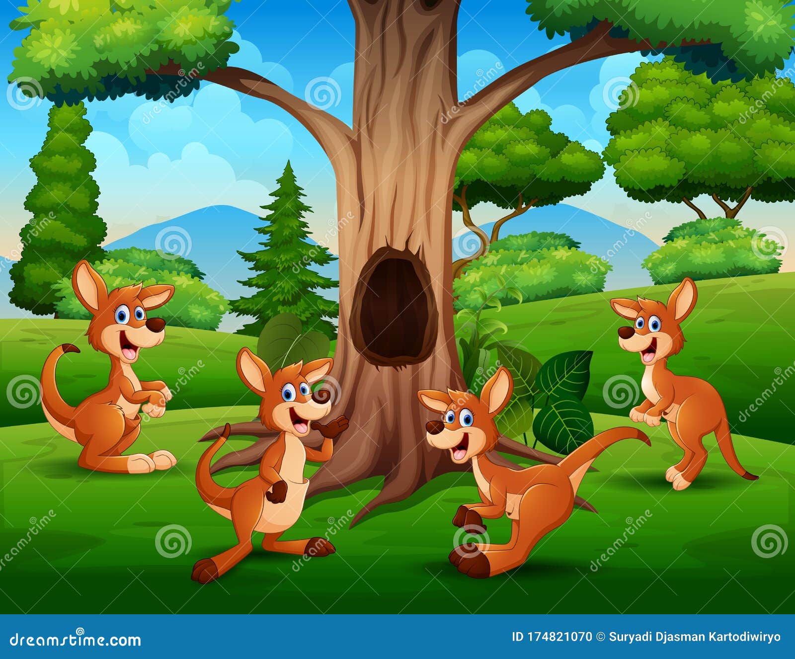 A Group of Kangaroos Playing Under the Tree Stock Vector - Illustration ...