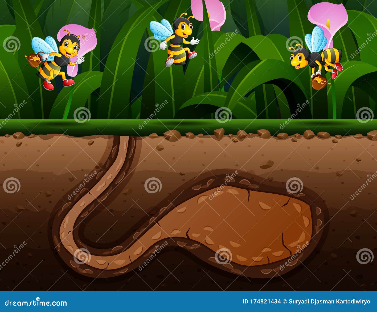 Bee Cartoon in the Park Background Stock Vector - Illustration of ...