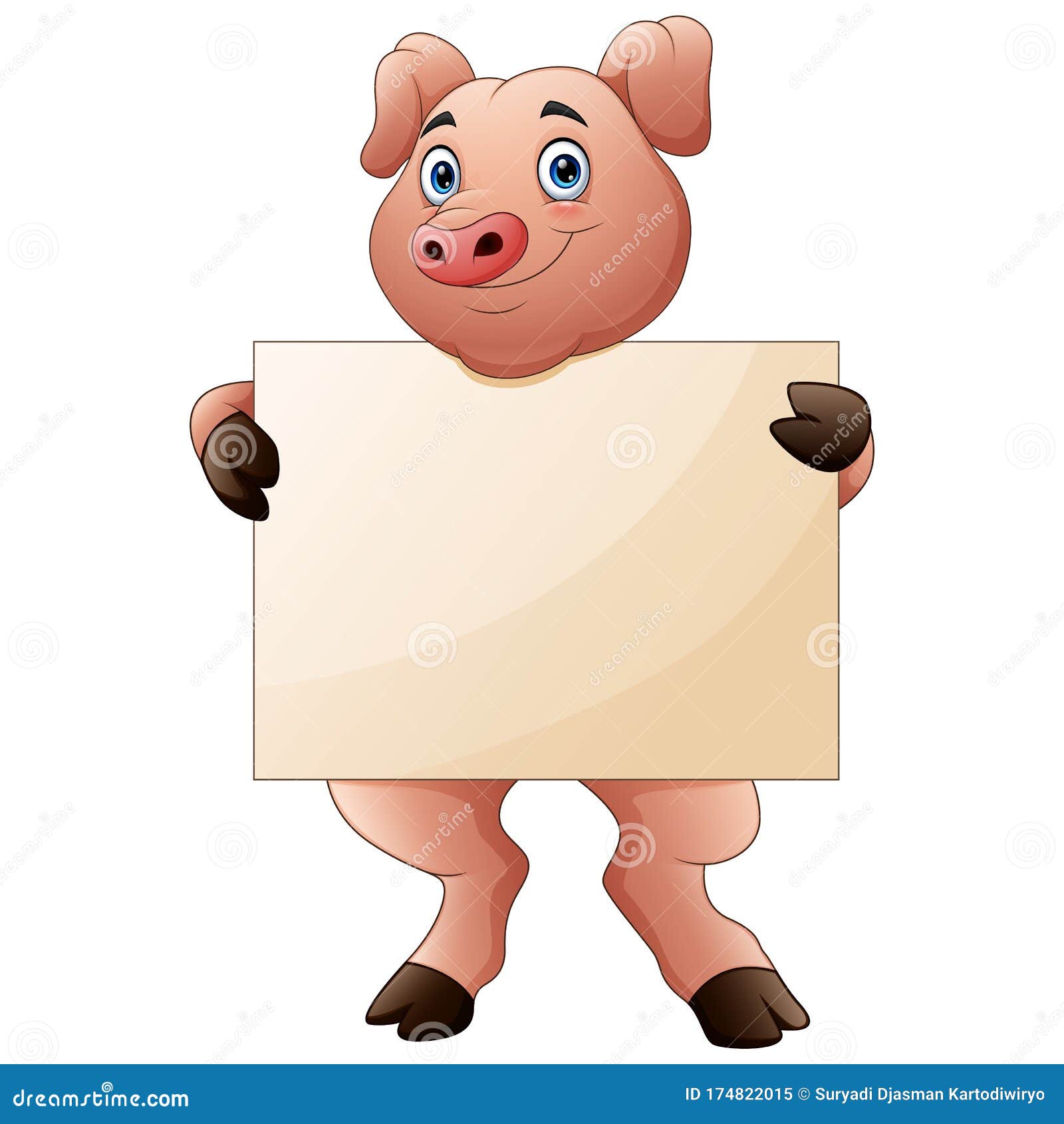 Cartoon Pig Holding Blank Sign with Both Hands Stock Vector ...