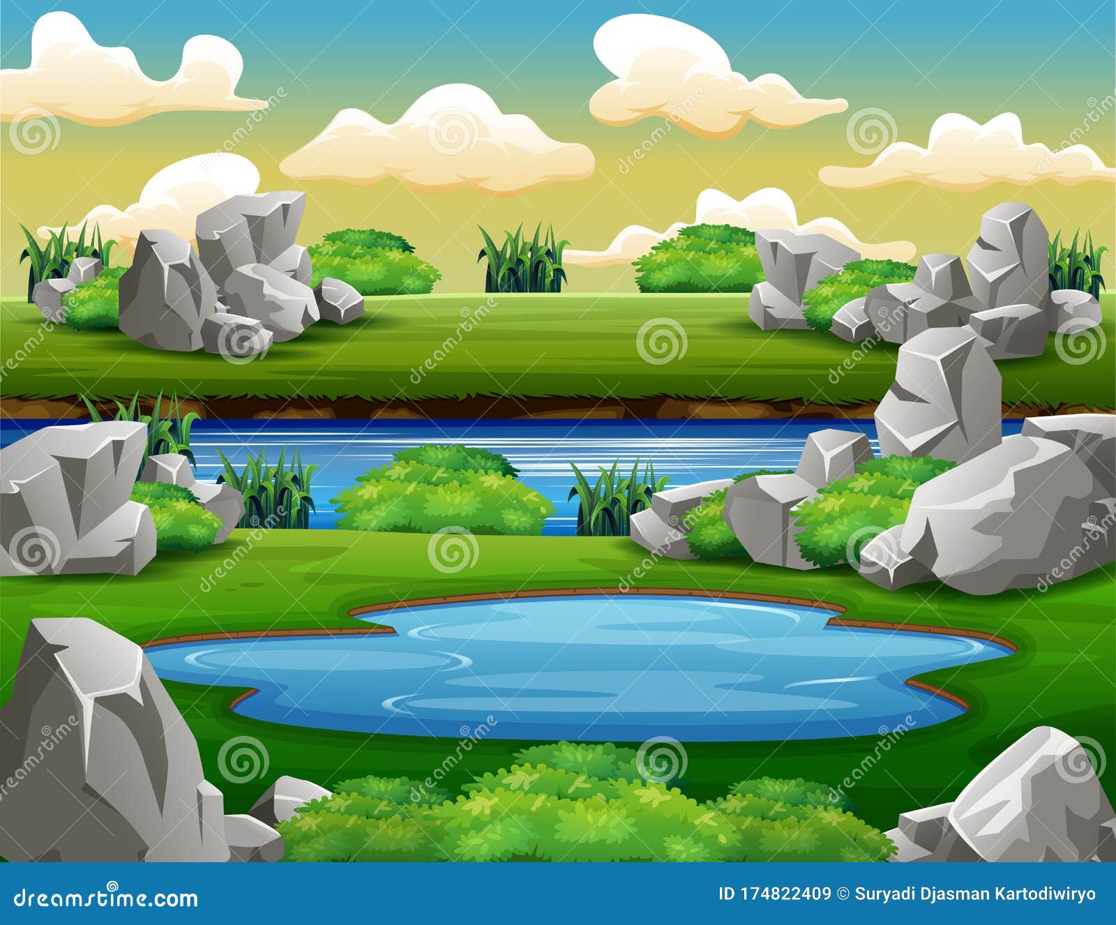 Background Scene with Rocks Around the Pond Stock Vector - Illustration ...