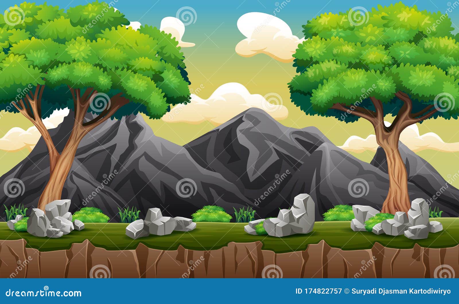 A Rocky Mountain Panorama with Trees Stock Vector - Illustration of ...