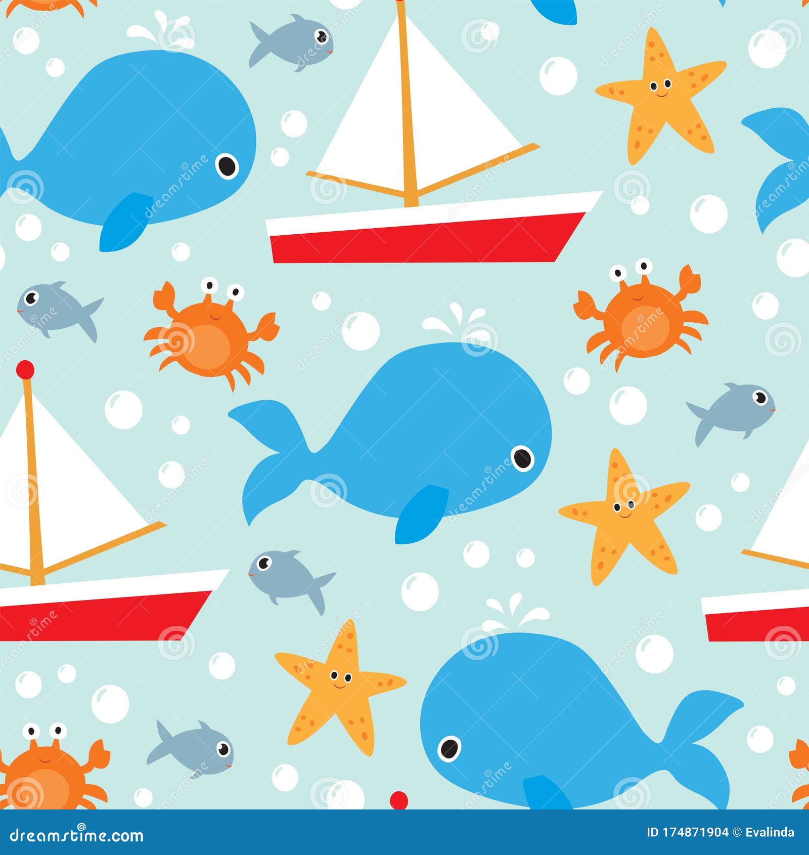 Sea Seamless Pattern. Vector Illustration. Stock Vector - Illustration ...