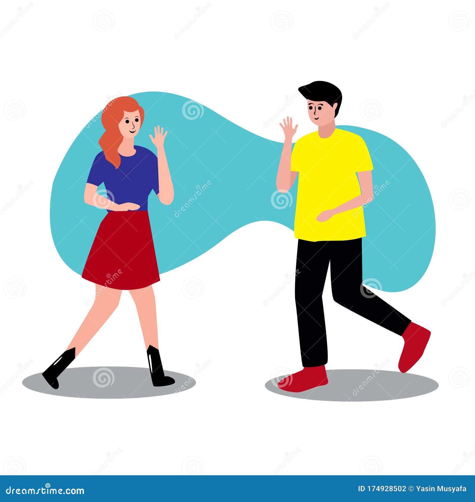 People Say Hello. the Guy and the Girl Say Hello To Each Other. Cartoon ...