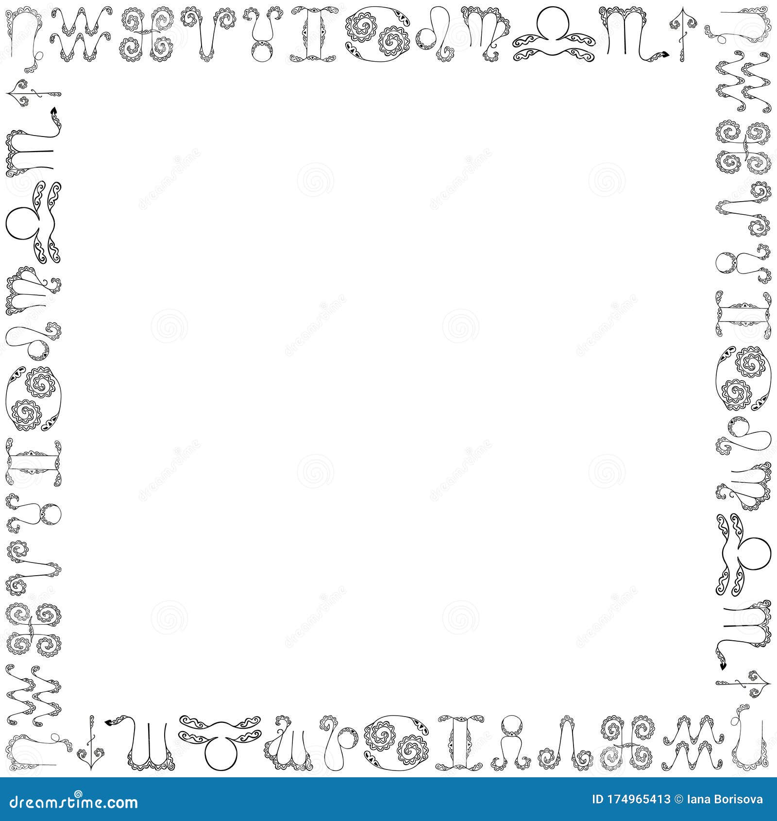 Black and White Square Frame of Hand-drawn Emblems of 12 Zodiac Signs ...
