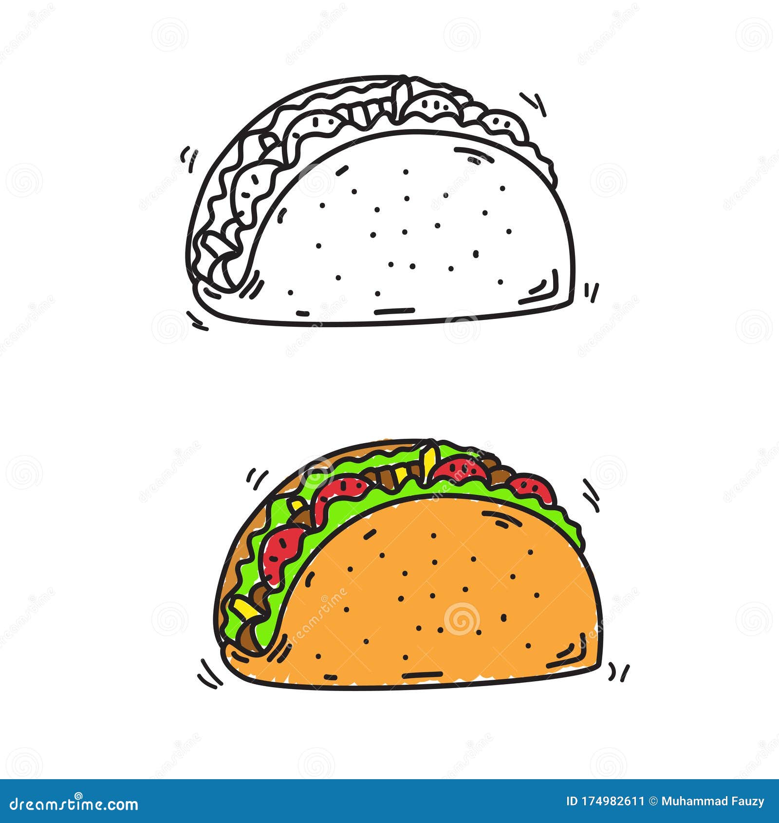 Taco Doodle Vector Illustration in Cute Hand Drawn Style Stock Vector ...