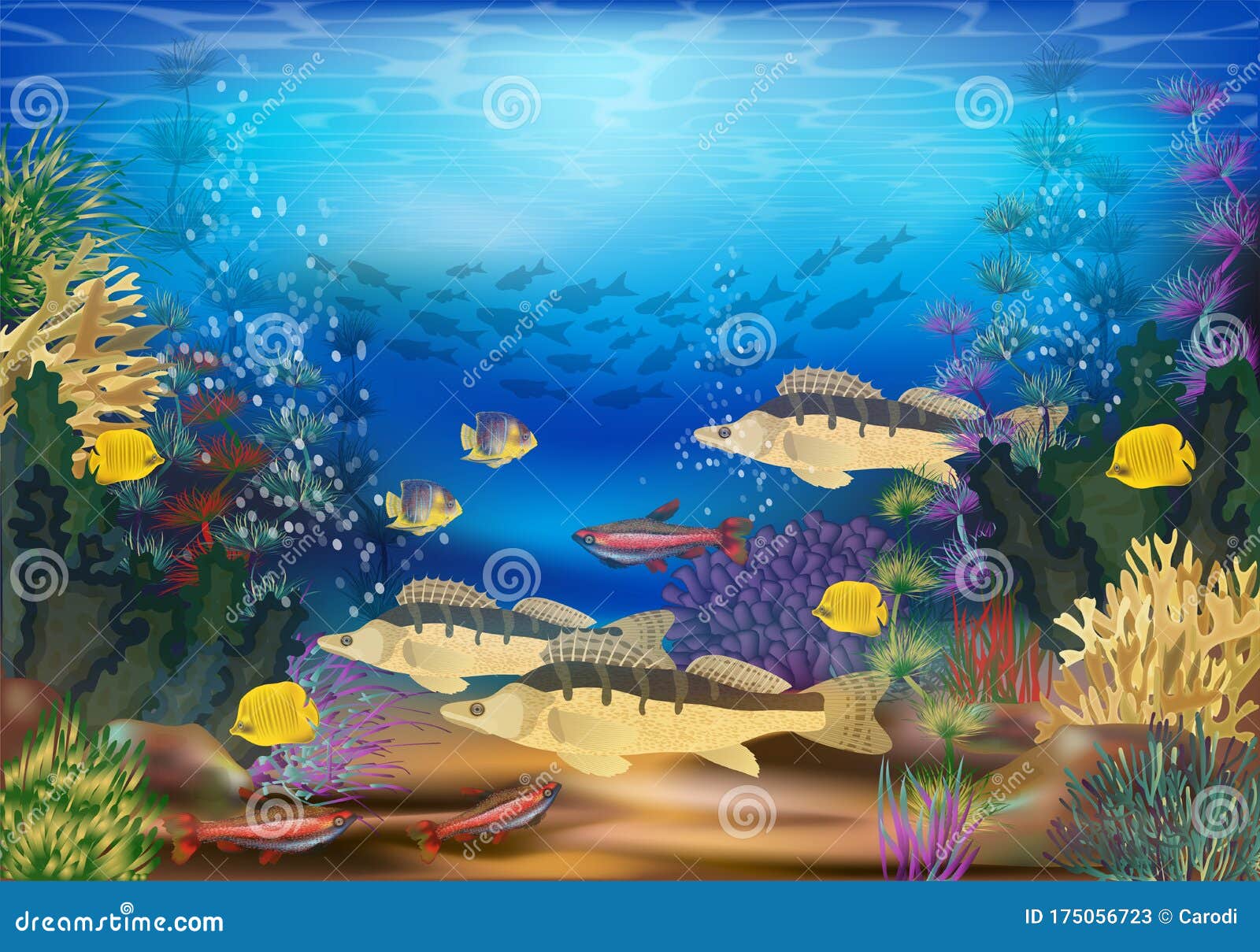 Underwater Landscape with Tropical Fish Wallpaper Stock Vector ...