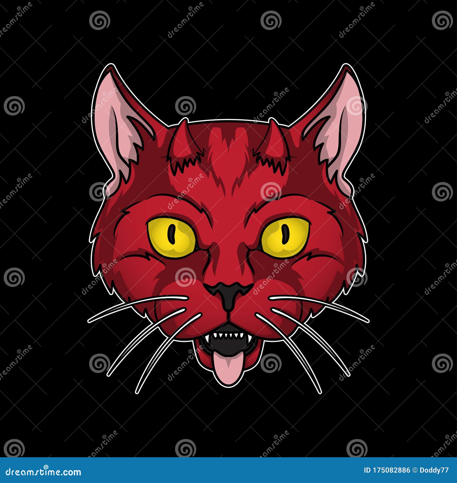 Cartoon Demonic Cat Head Logo Vector Illustration Stock Illustration ...