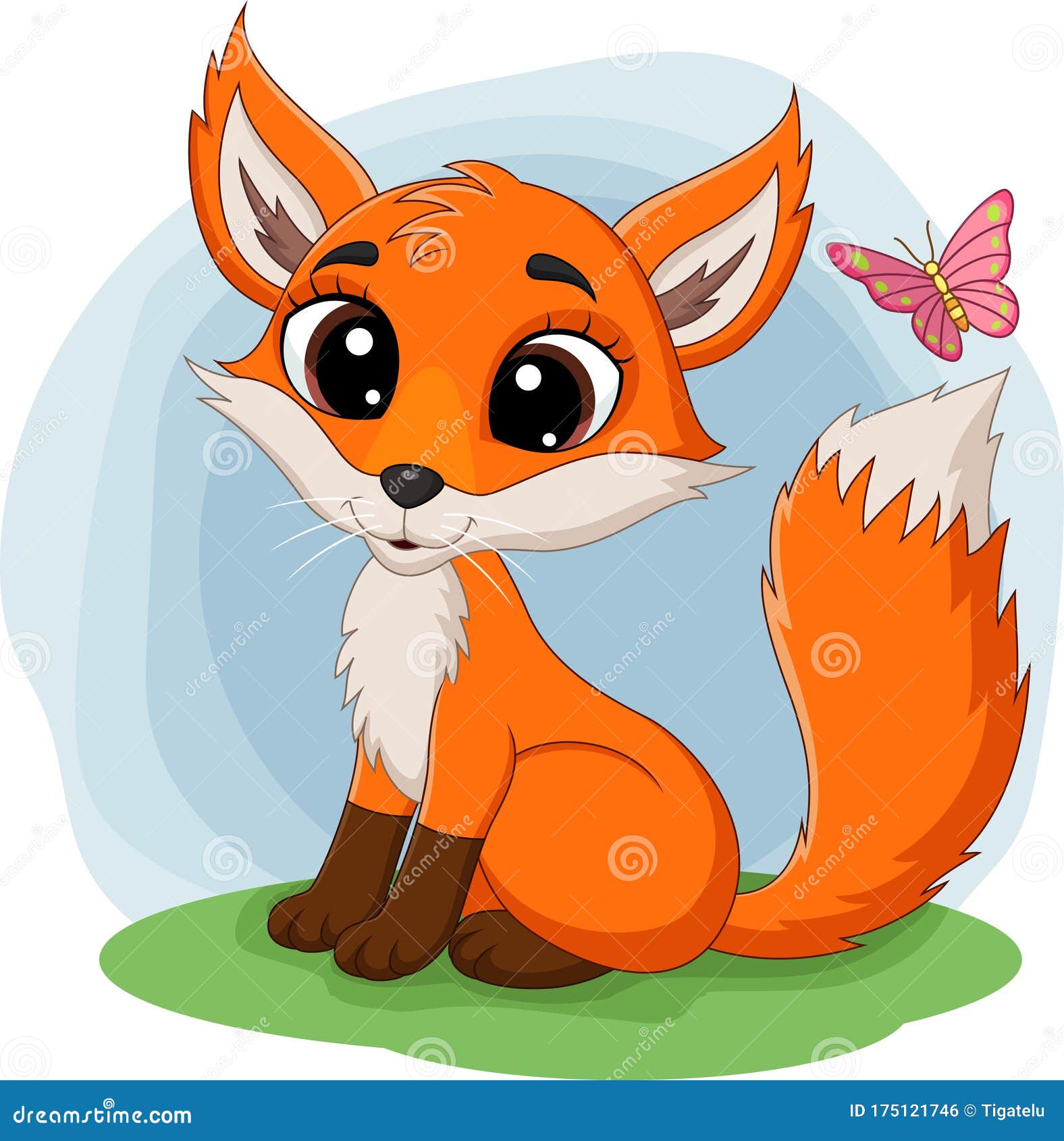 Cartoon Happy Fox Sitting on Grass Stock Vector - Illustration of comic ...
