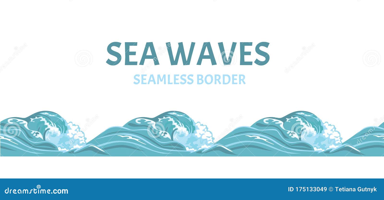 Sea Waves Seamless Pattern, Border. Vector Illustration of Blue Ocean ...