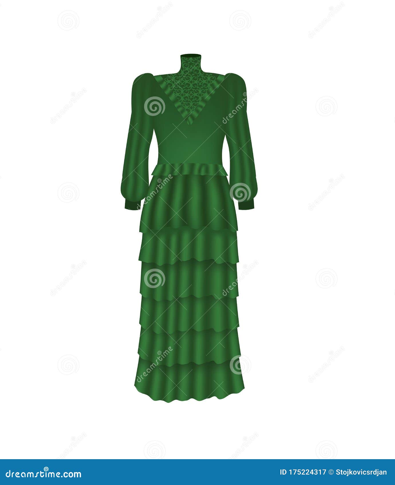 Long green dress stock vector. Illustration of clothes - 175224317