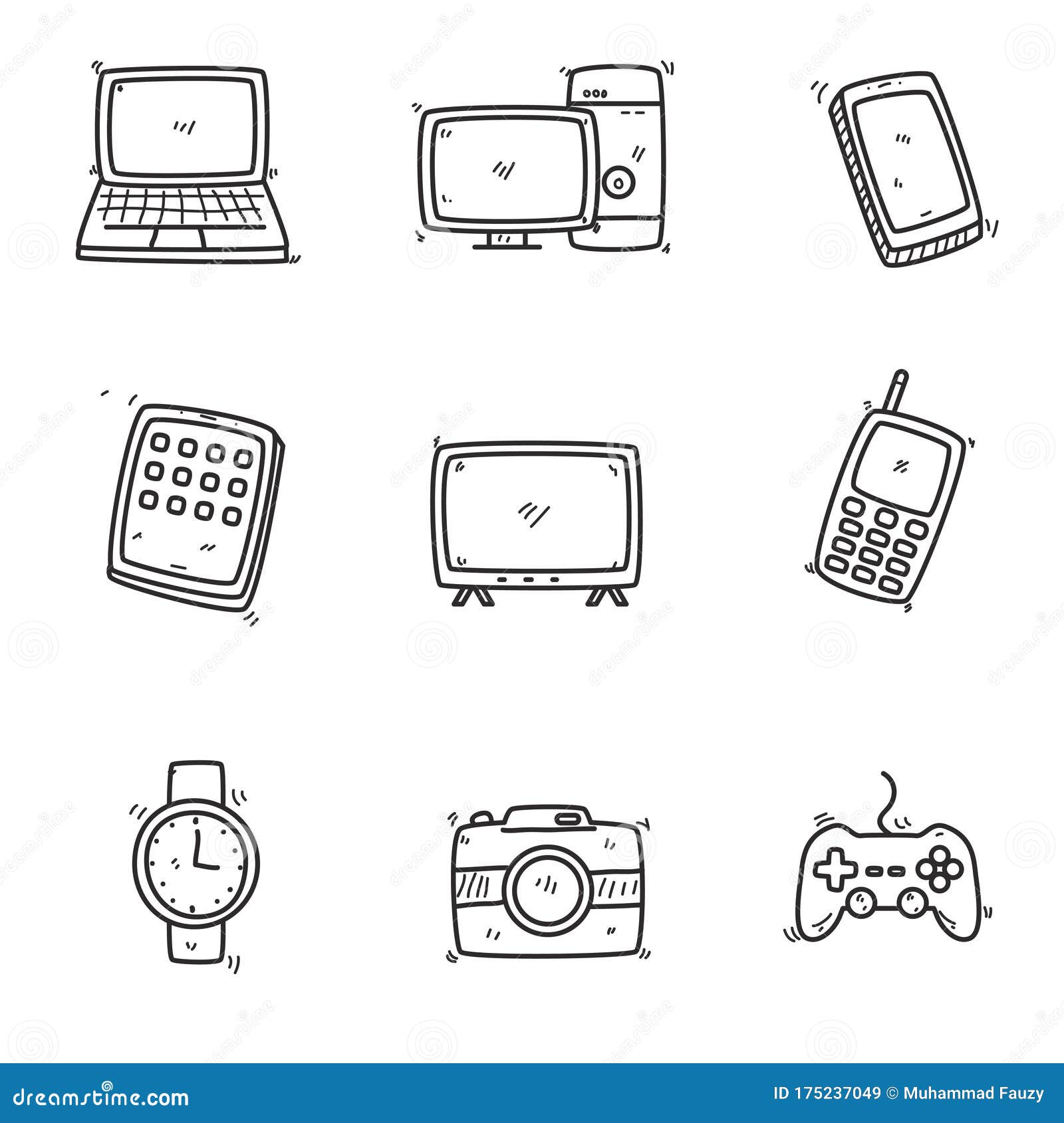 Set of Device Icons in Cute Doodle Hand Drawn Style Stock Vector ...