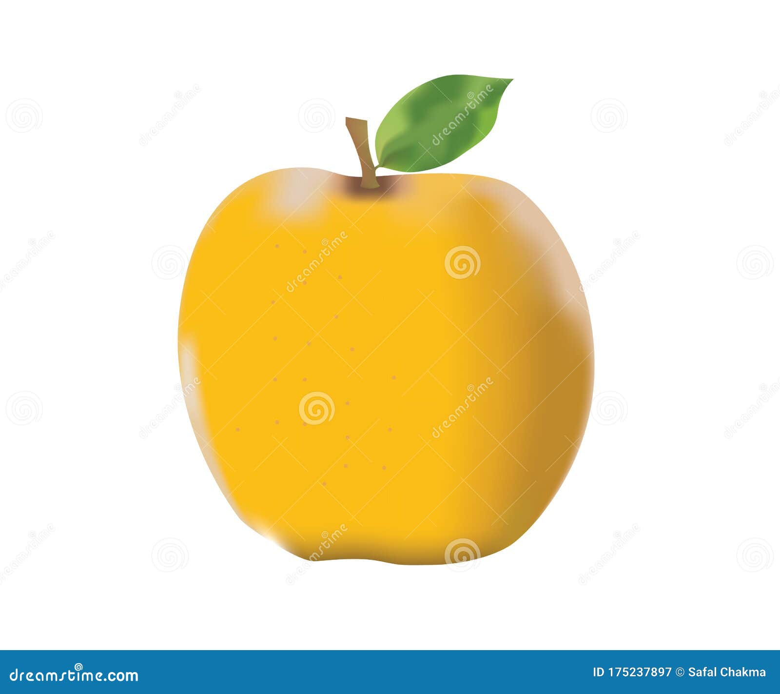 Natural Yellow Apple with Green Leaf. Stock Vector - Illustration of ...