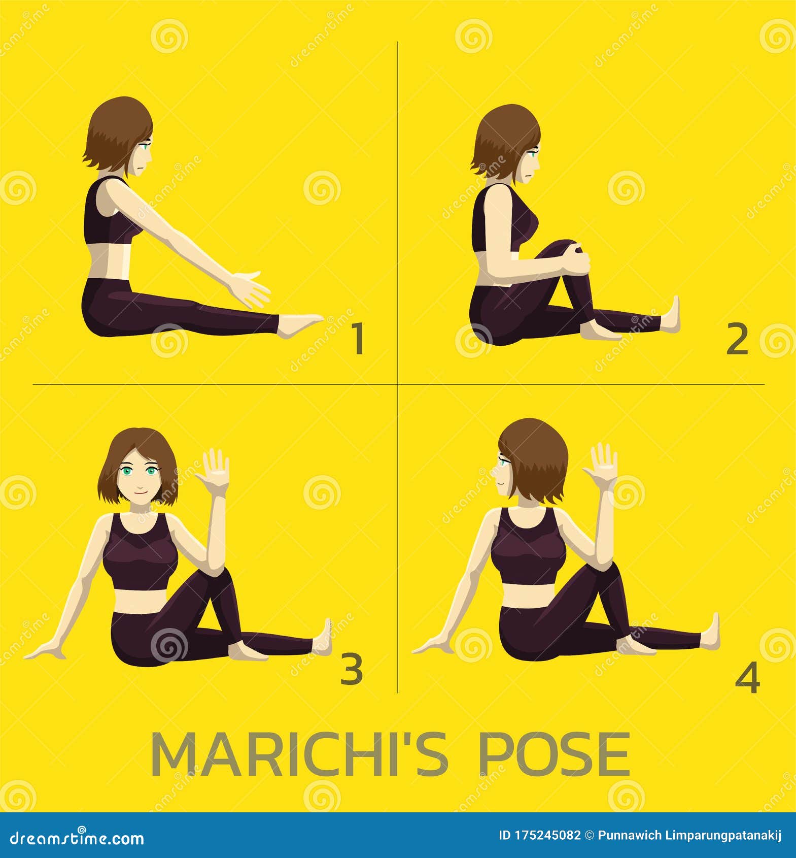 Marichi`s Poses Yoga Manga Tutorial How Cartoon Vector Illustration ...