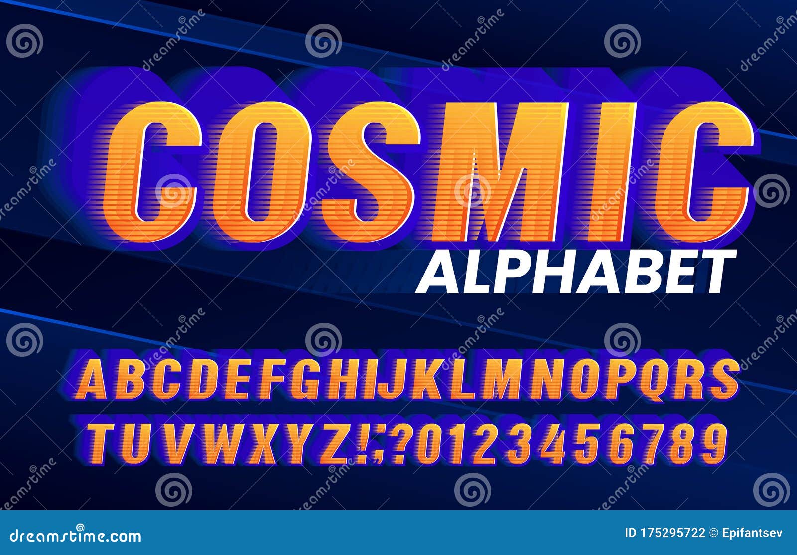 Cosmic Alphabet Font. Digital 3D Letters And Numbers. Pixel Background ...