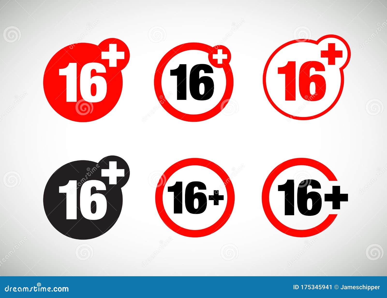 Sixteen Years Over Icon Set. Over 16 Only, Age Restriction Sign. Vector ...