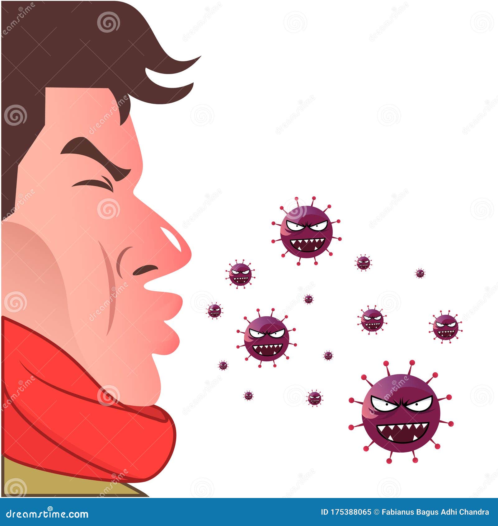 Cartoon of an Adult Cough Sneeze Expression and Virus Drawing Stock ...