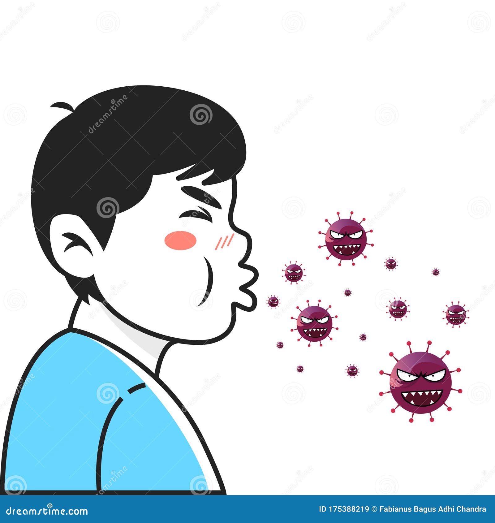 Cartoon of a Boy Cough Sneeze Expression and Virus Drawing Stock Vector ...