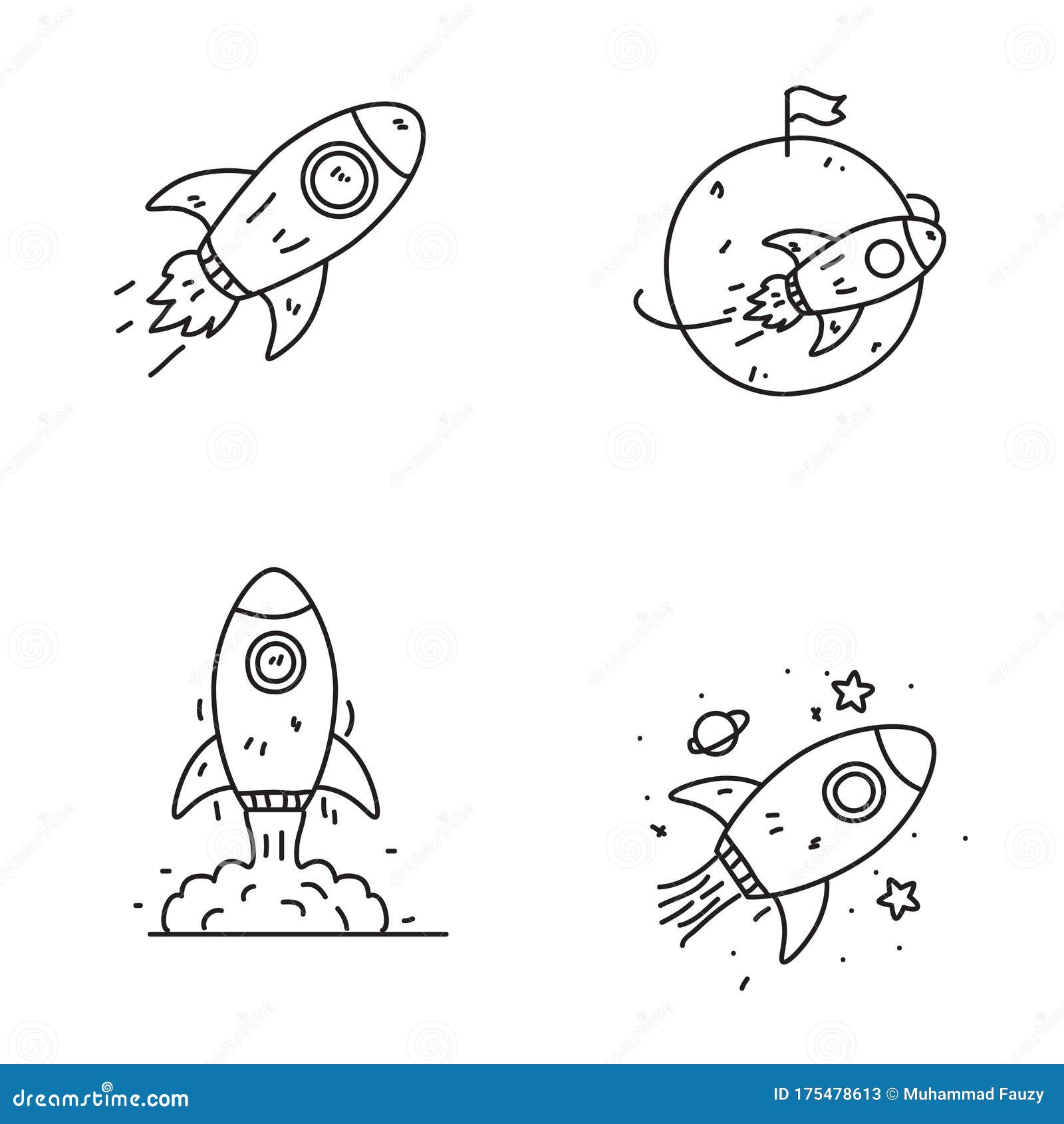 Set of Rocket Vector Illustration in Cute Doodle Style Stock Vector ...