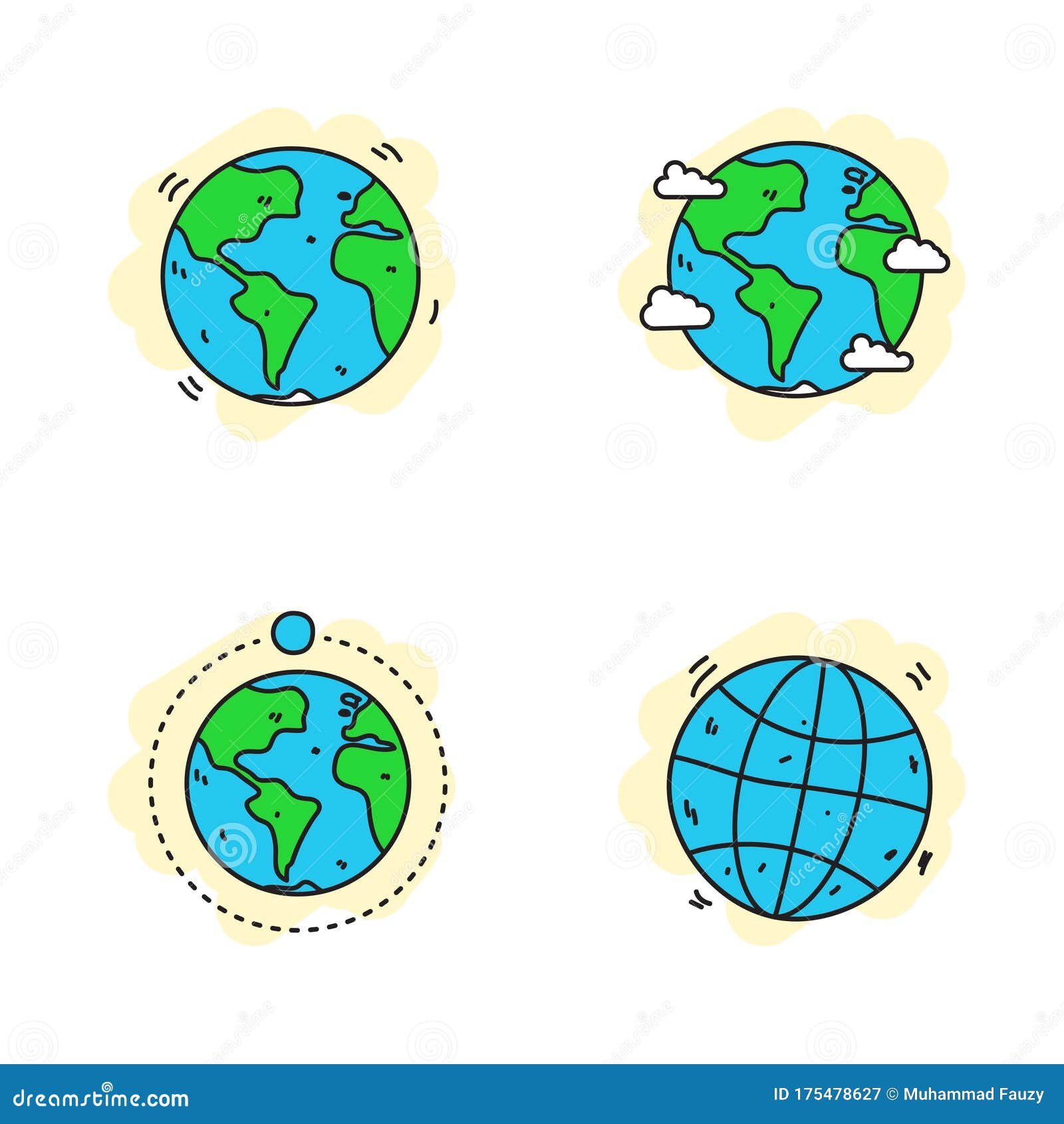 Set of Earth Vector Illustration in Colorful Doodle Style Stock Vector ...