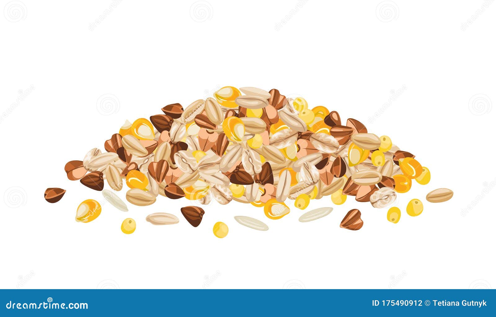 Heap of Different Cereal Grains Isolated on a White Background. Wheat ...