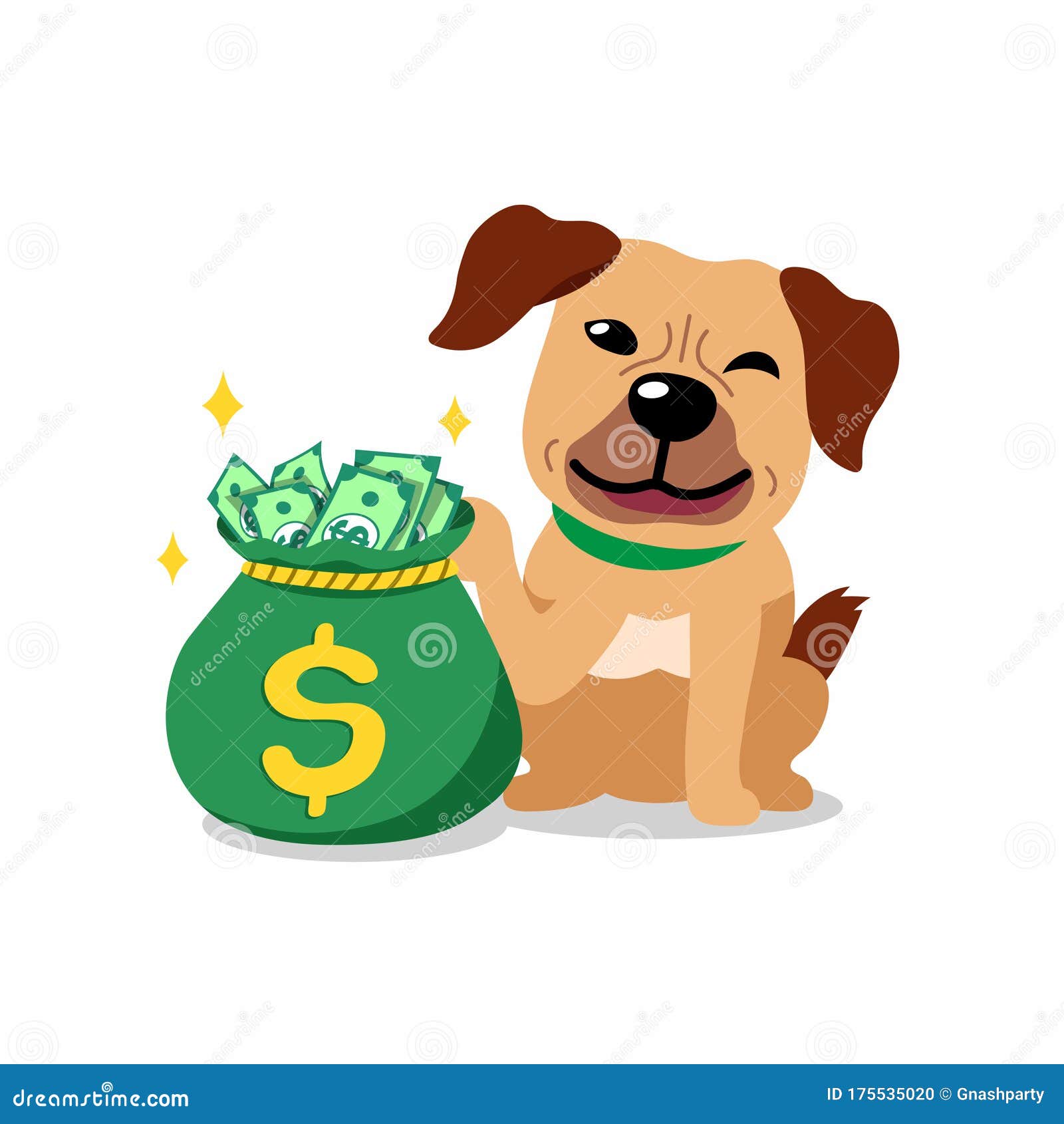 Vector Cartoon Character Brown Dog with Money Bag Stock Vector ...