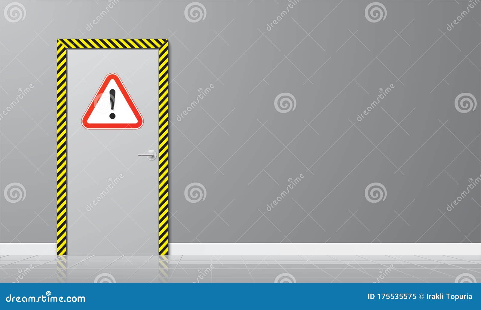 Restricted Area Door With A Triangle Caution Sign On A Gray Wall ...
