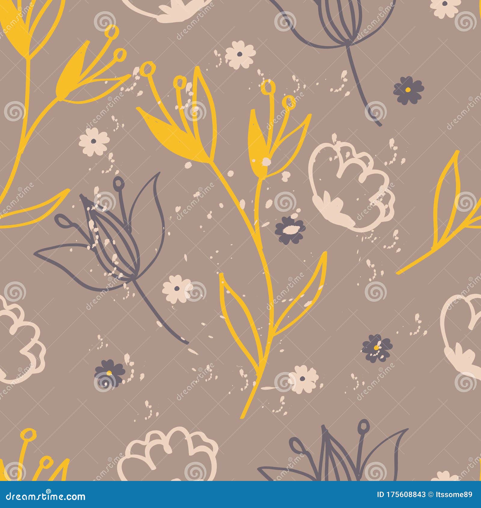 Seamless Pattern Cute Little Flower with Grey Background Stock Vector ...
