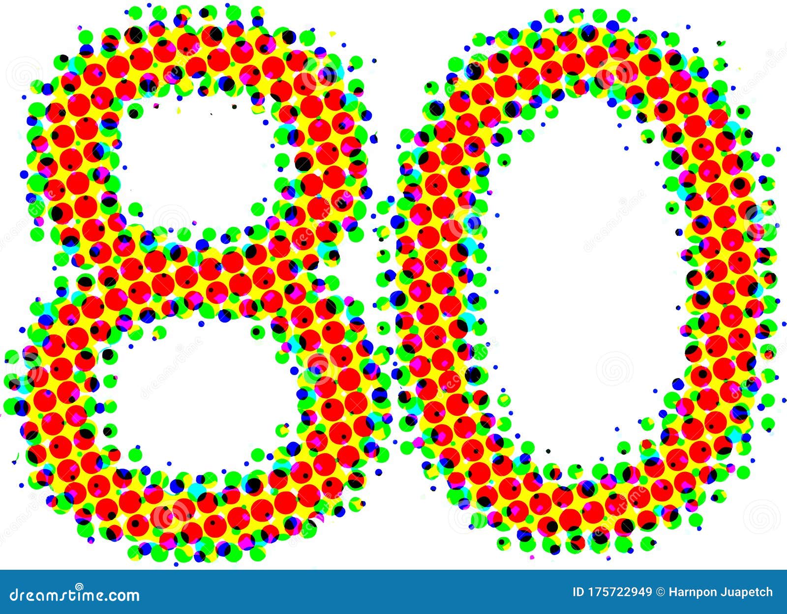 Vector Colorful Numbers 80, 80th Isolated on White Background. Color ...