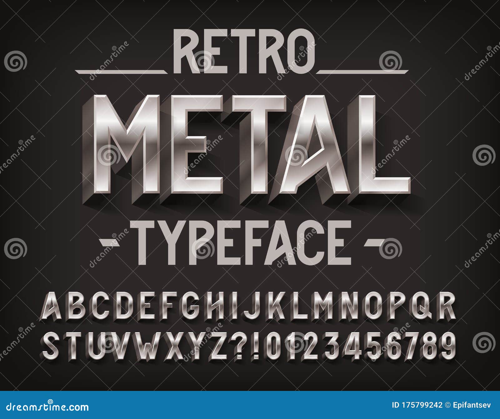 Retro Metal Alphabet Font. 3D Metallic Letters and Numbers Stock Vector ...