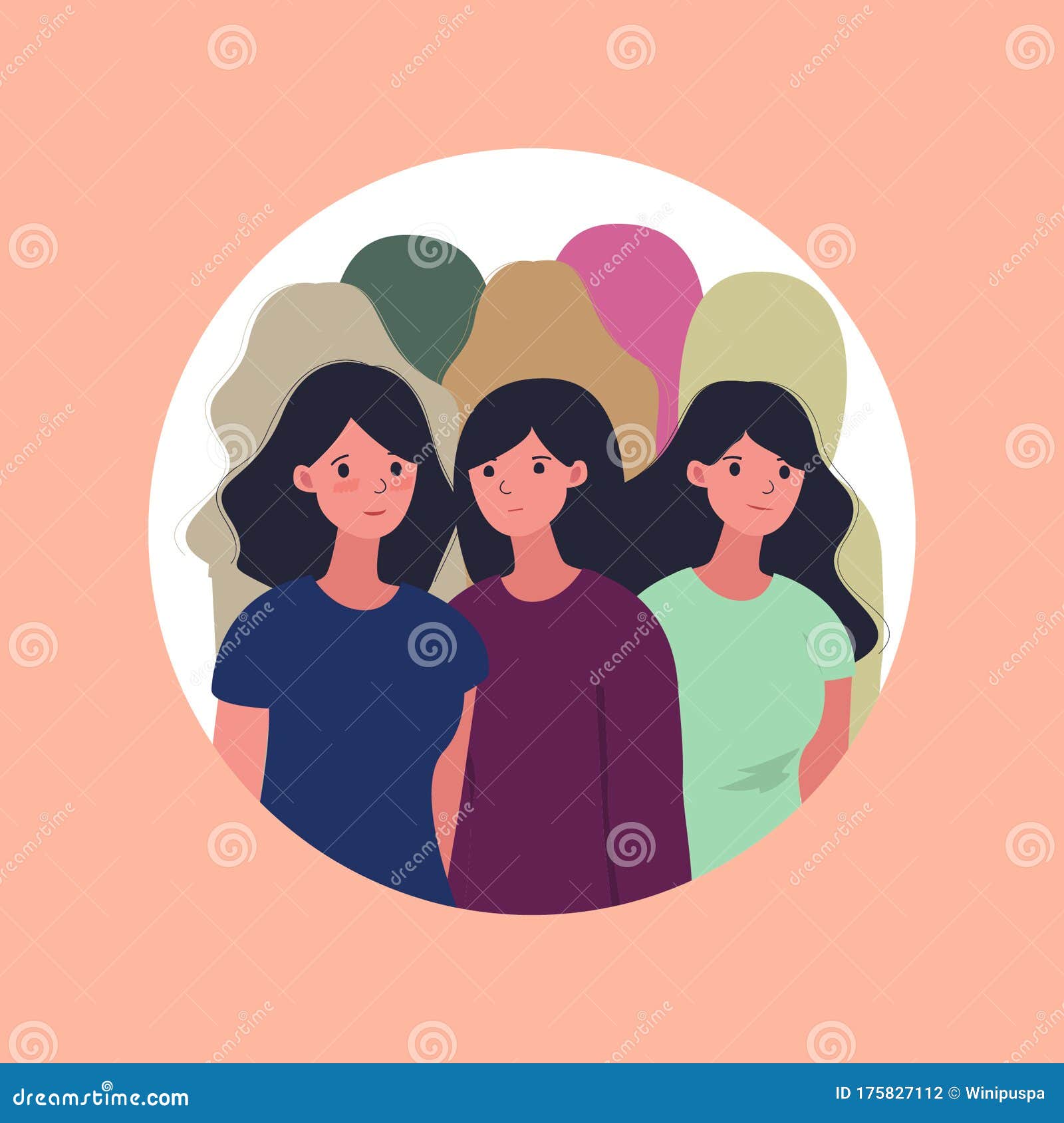 Illustration Young Woman in the Crowded Place Stock Vector ...