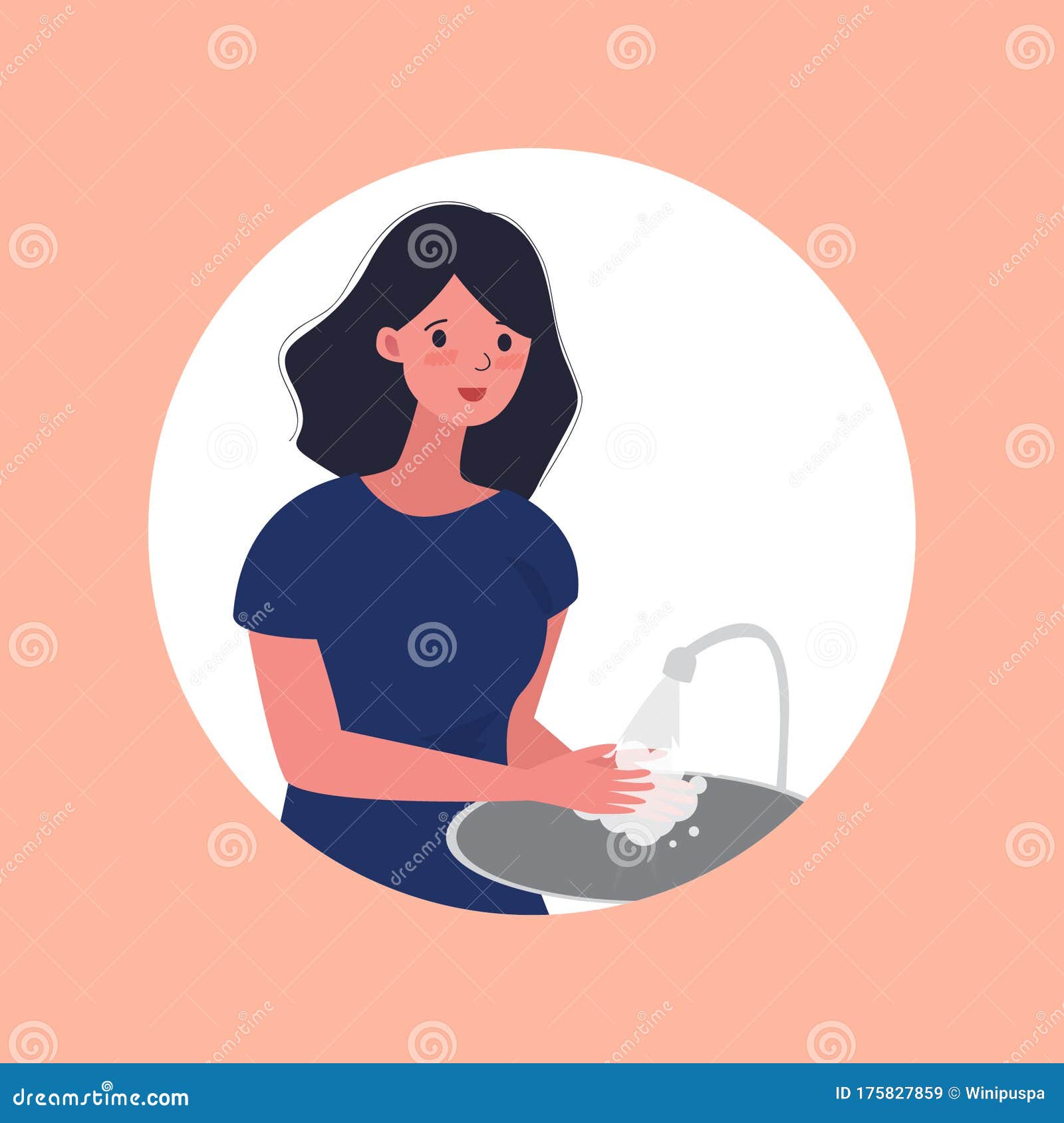 Illustration Young Woman Wash Hand. Stock Vector - Illustration of ...