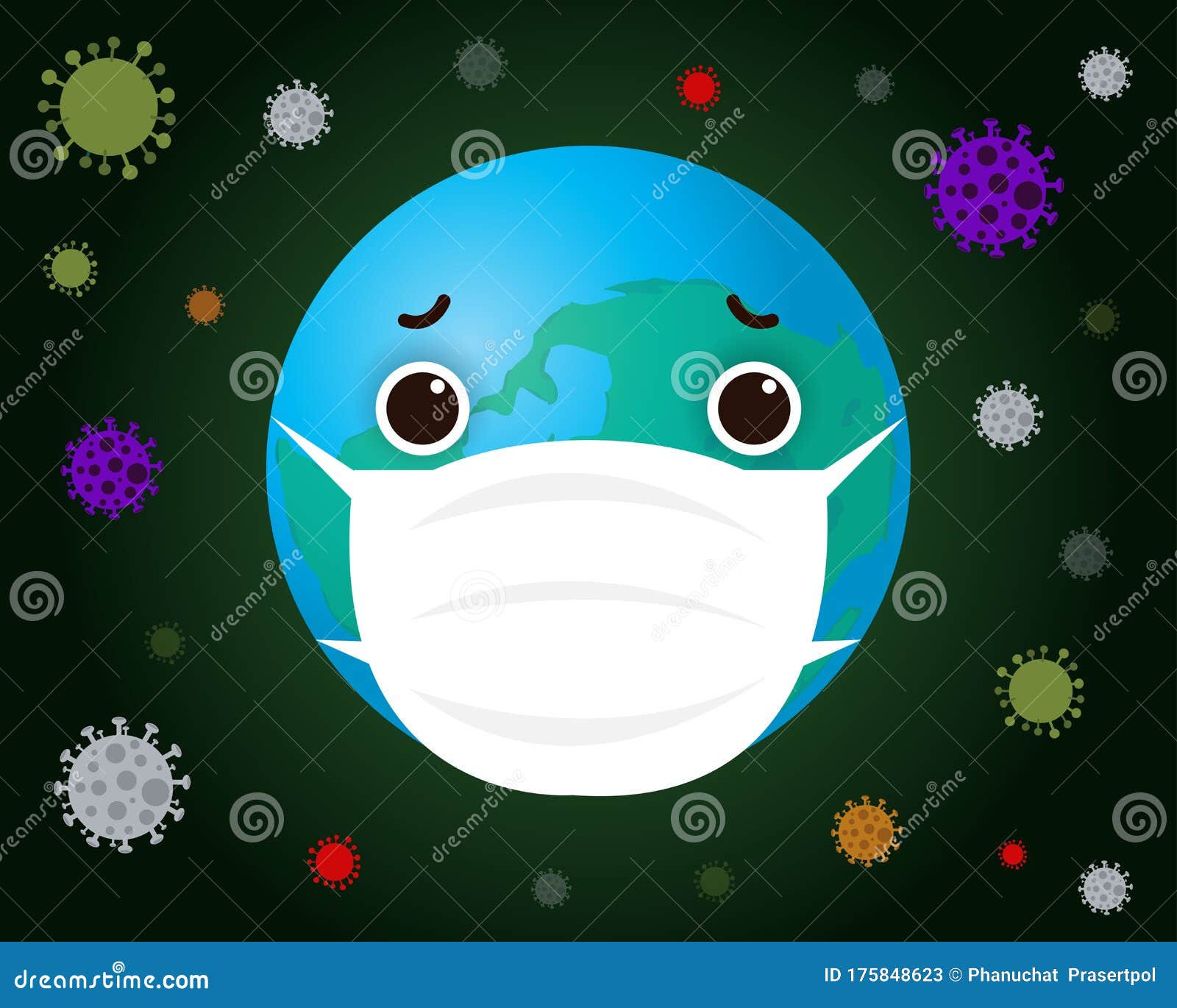 Cartoon World Wearing Protective Mask To Protect Virus Covid-19 ...